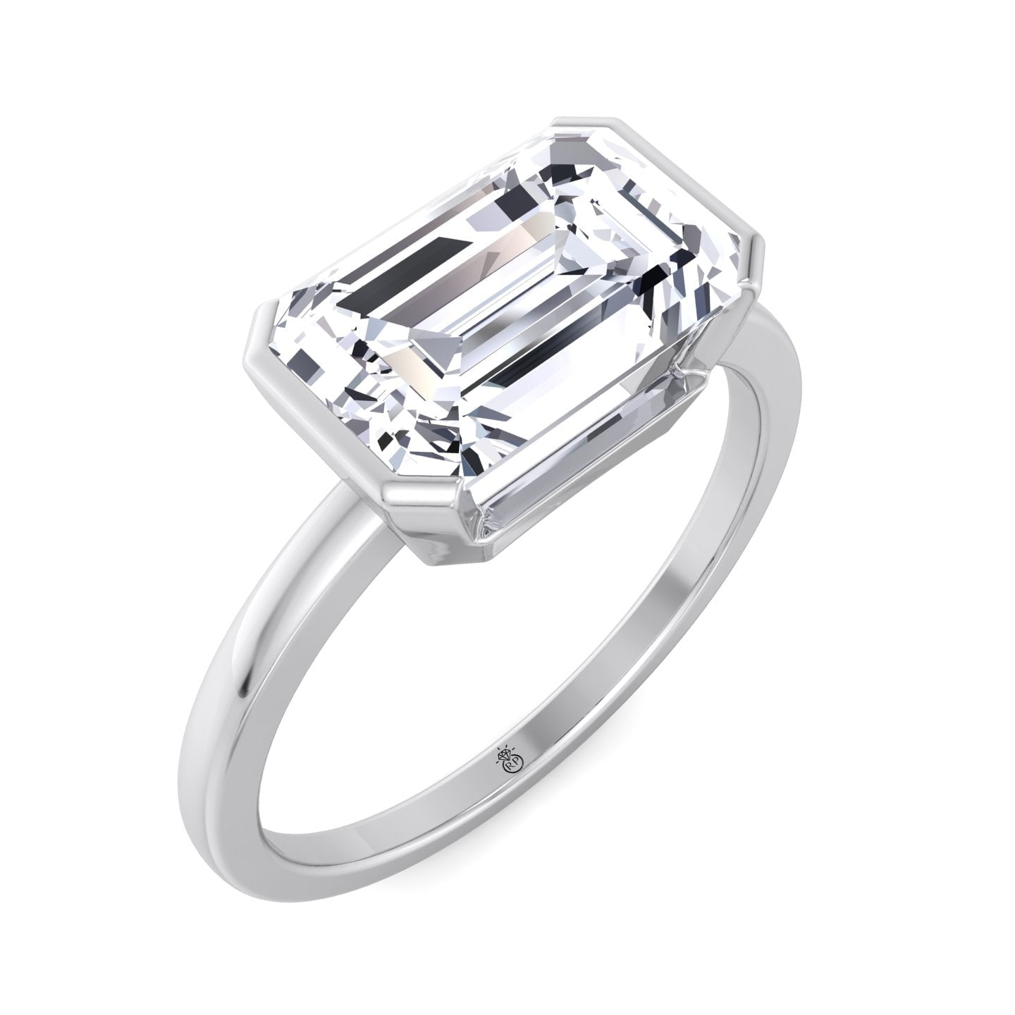 Orca - Bezel Set Moissanite Emerald Cut Lab-Diamond Engagement Ring ...