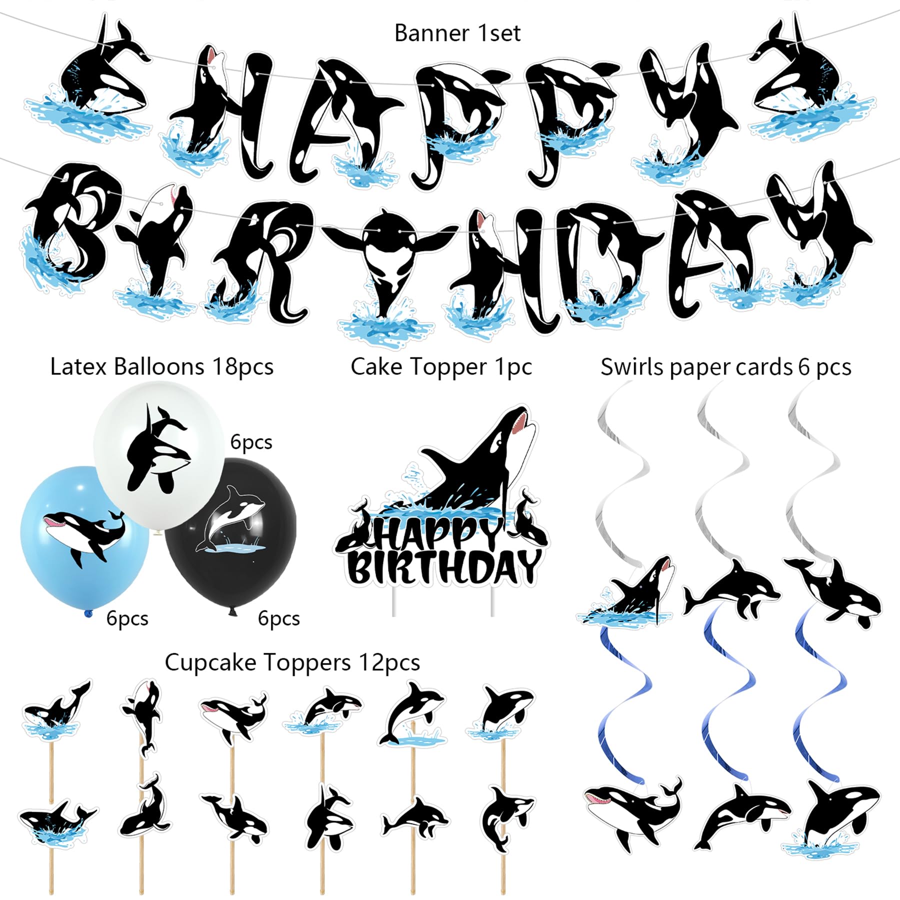 Orca Birthday Party AJH3 Supplies Killer Whale Party Decorations ...
