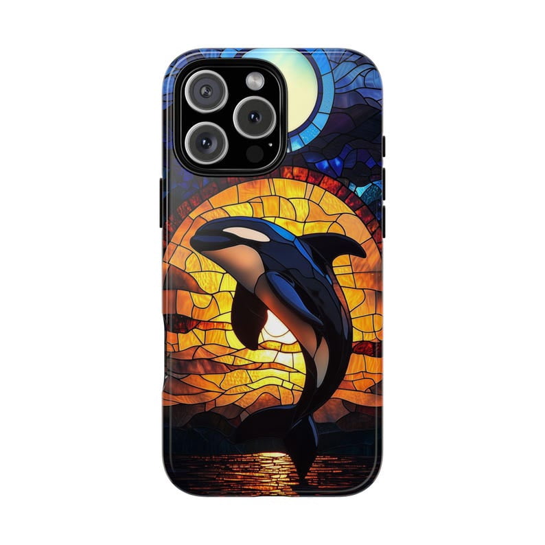 Orca Stained Glass Sunset Killer Whale Ocean Marine Wildlife Artistic ...