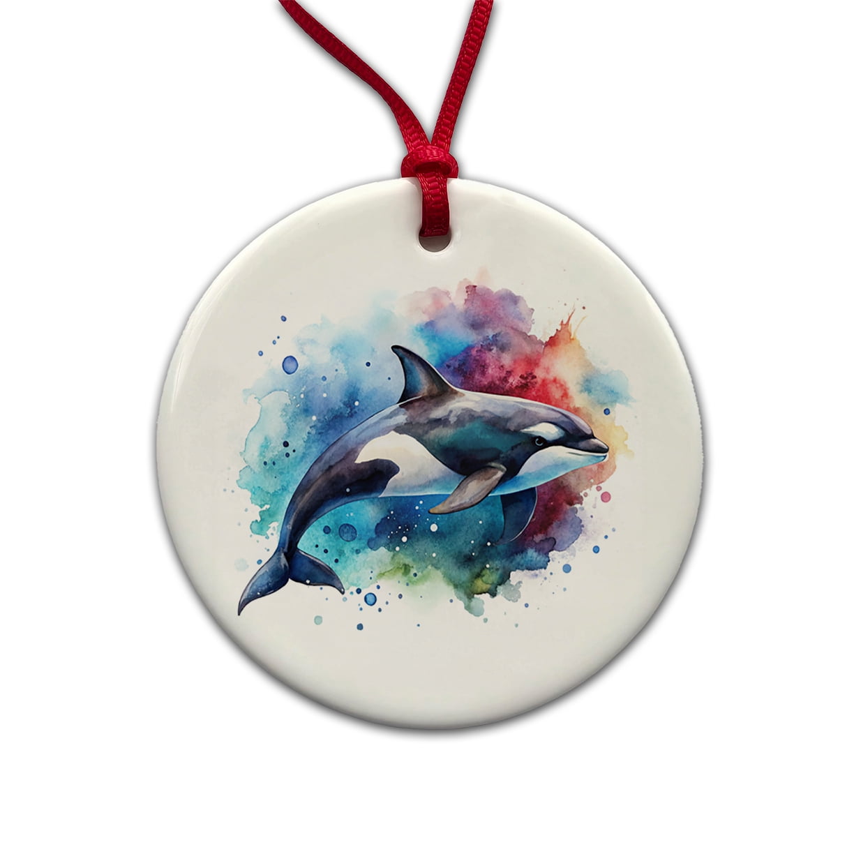 Orca Whale Colorful Watercolor Design Christmas Tree Holiday Round ...