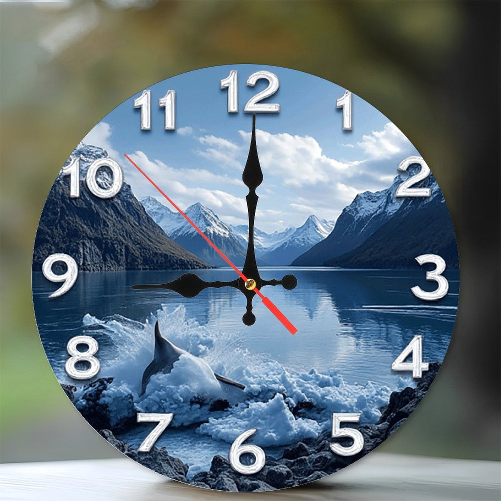 Orca Whale Mountain Lake Wall Clock 10-Inch Silent Wooden Wall Clock ...