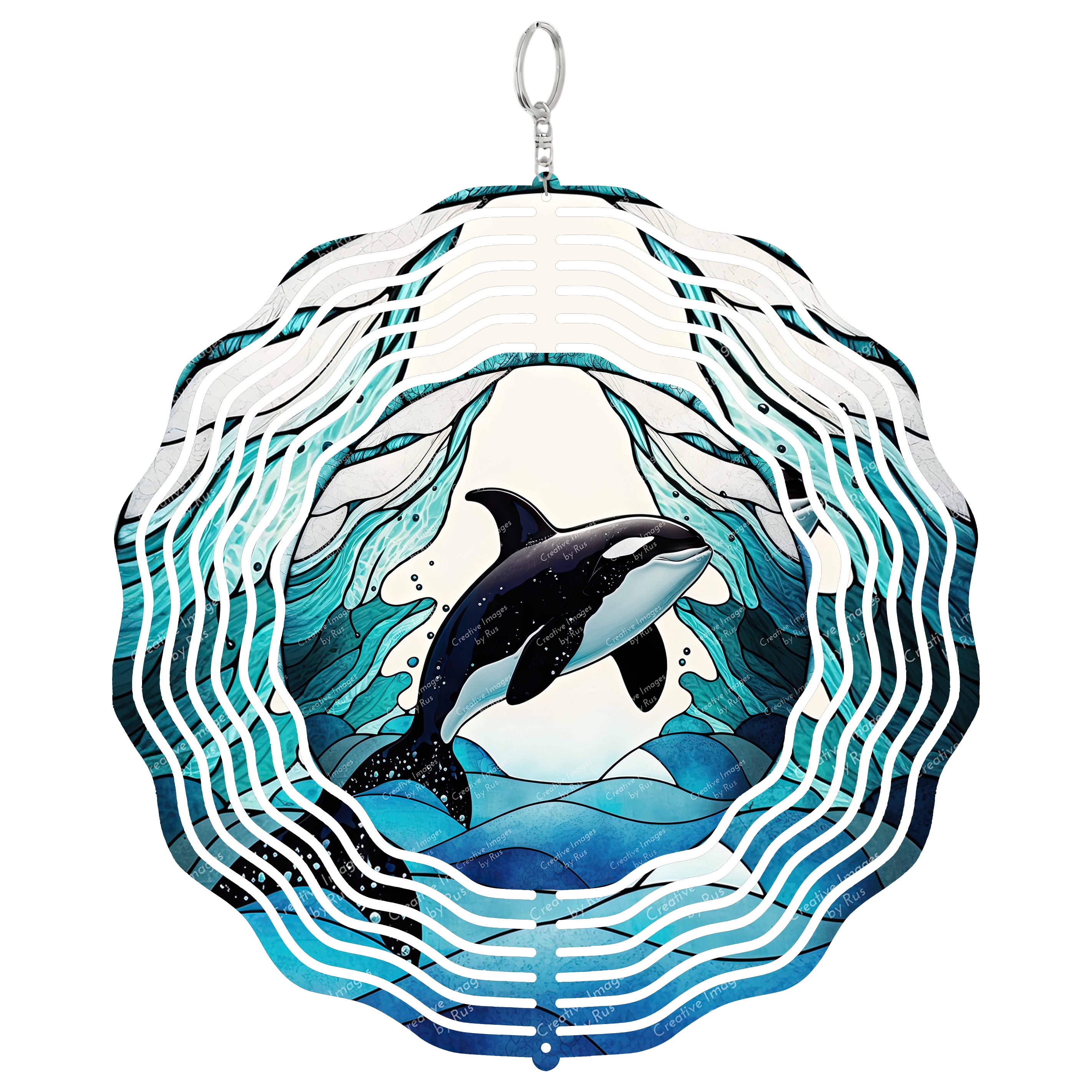 Orca Whale Stained Glass 3D Wind Spinner Kinetic Hanging Garden Decor ...