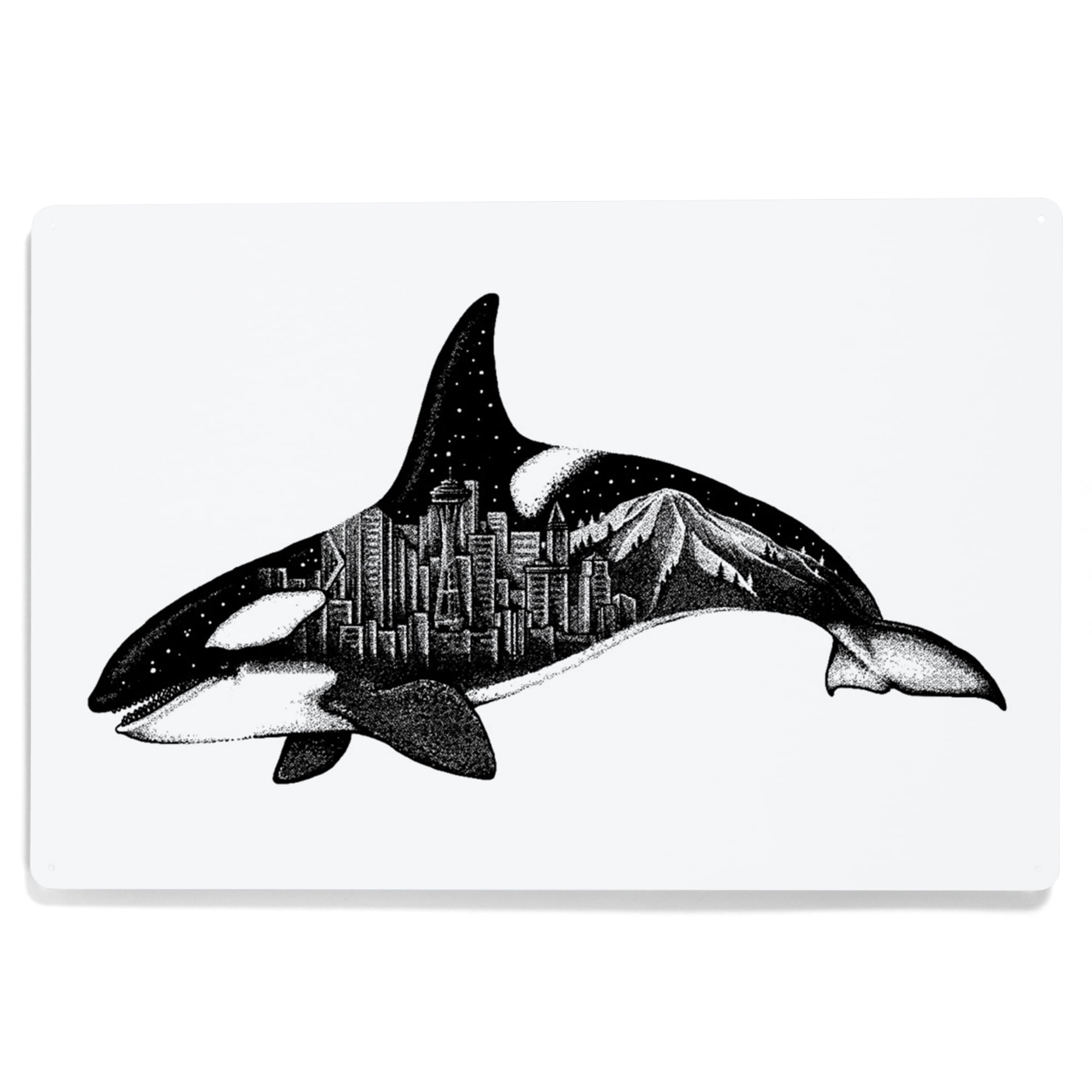 Orca and Seattle Skyline, Double Exposure (12x18 Aluminum Art, Indoor ...
