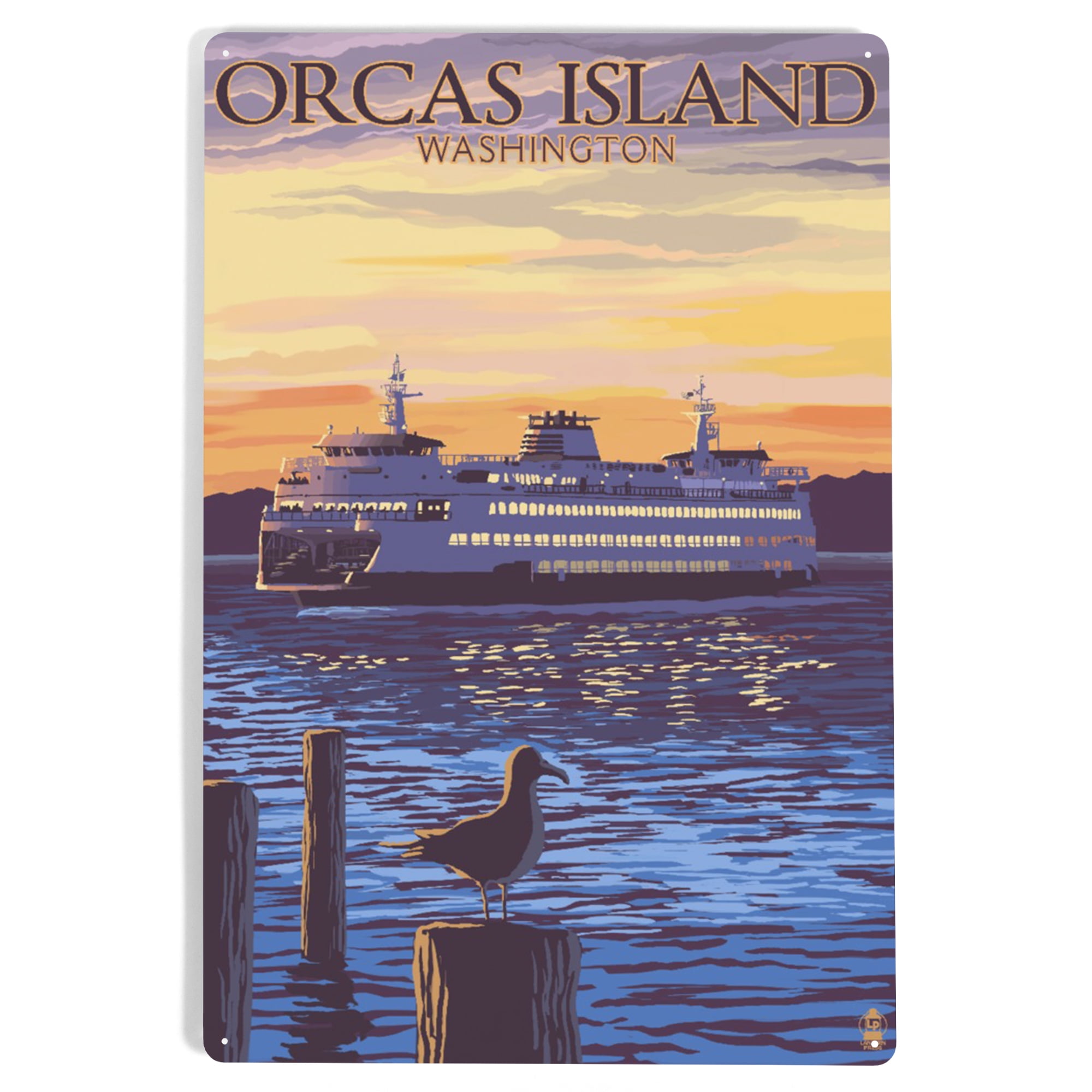 Orcas Island, Washington, Ferry Sunset and Gull (12x18 Aluminum Art ...