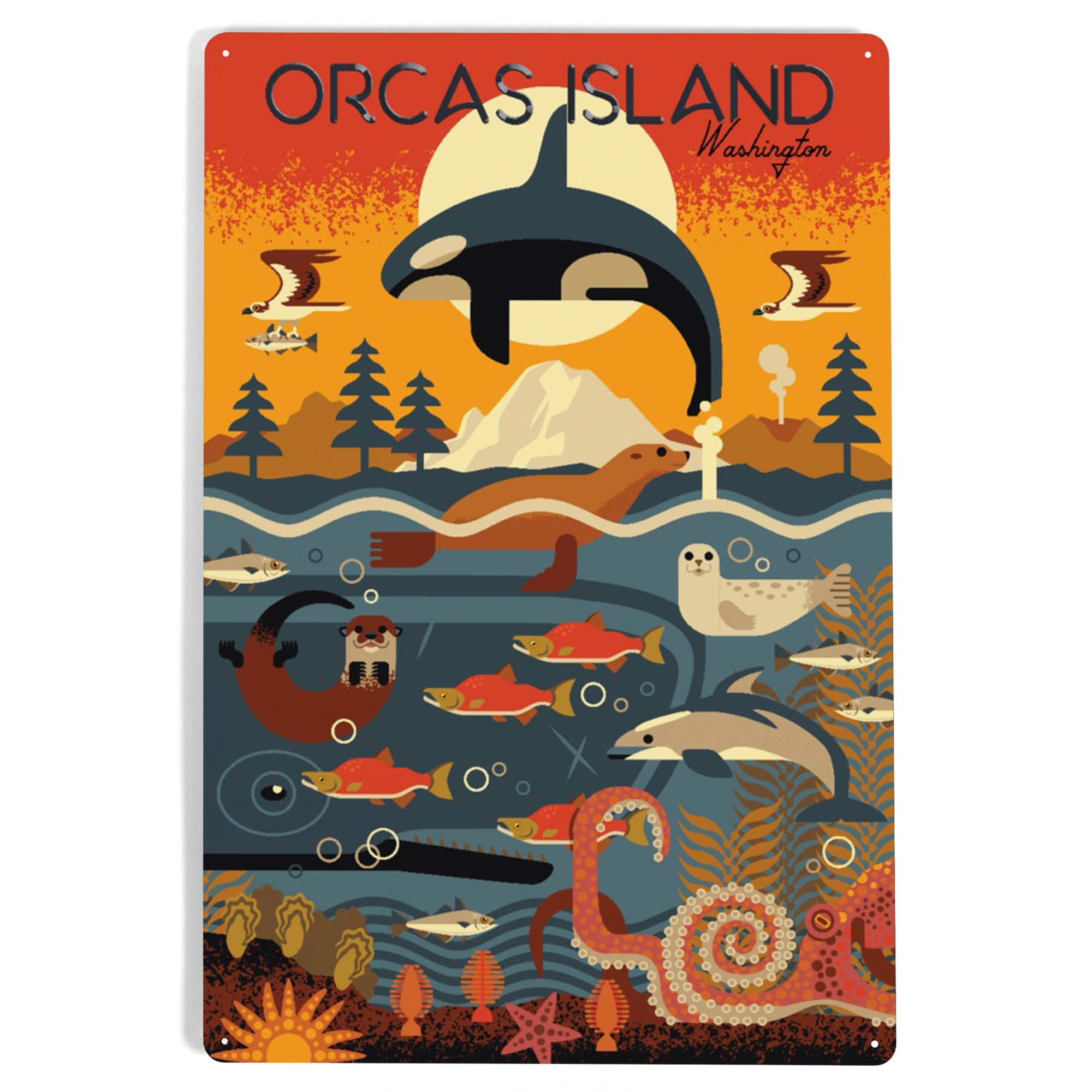 Orcas Island, Washington, Marine Animals, Geometric (12x18 Aluminum Art ...