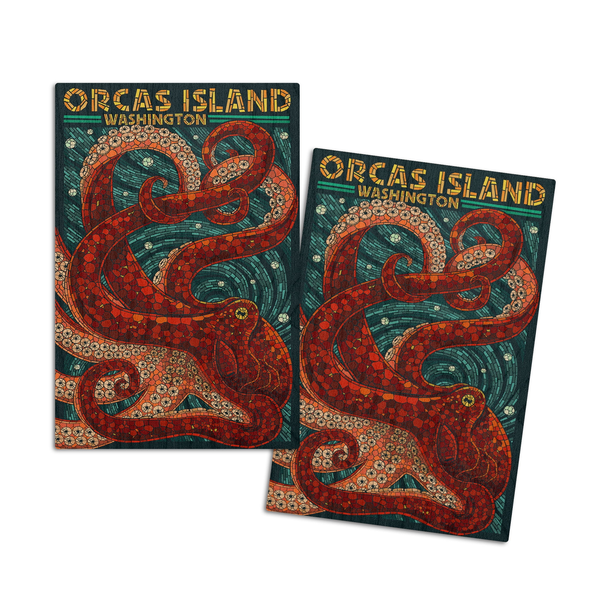 Orcas Island, Washington, Octopus Mosaic (4x6 Birch Wood Postcards, 2 ...