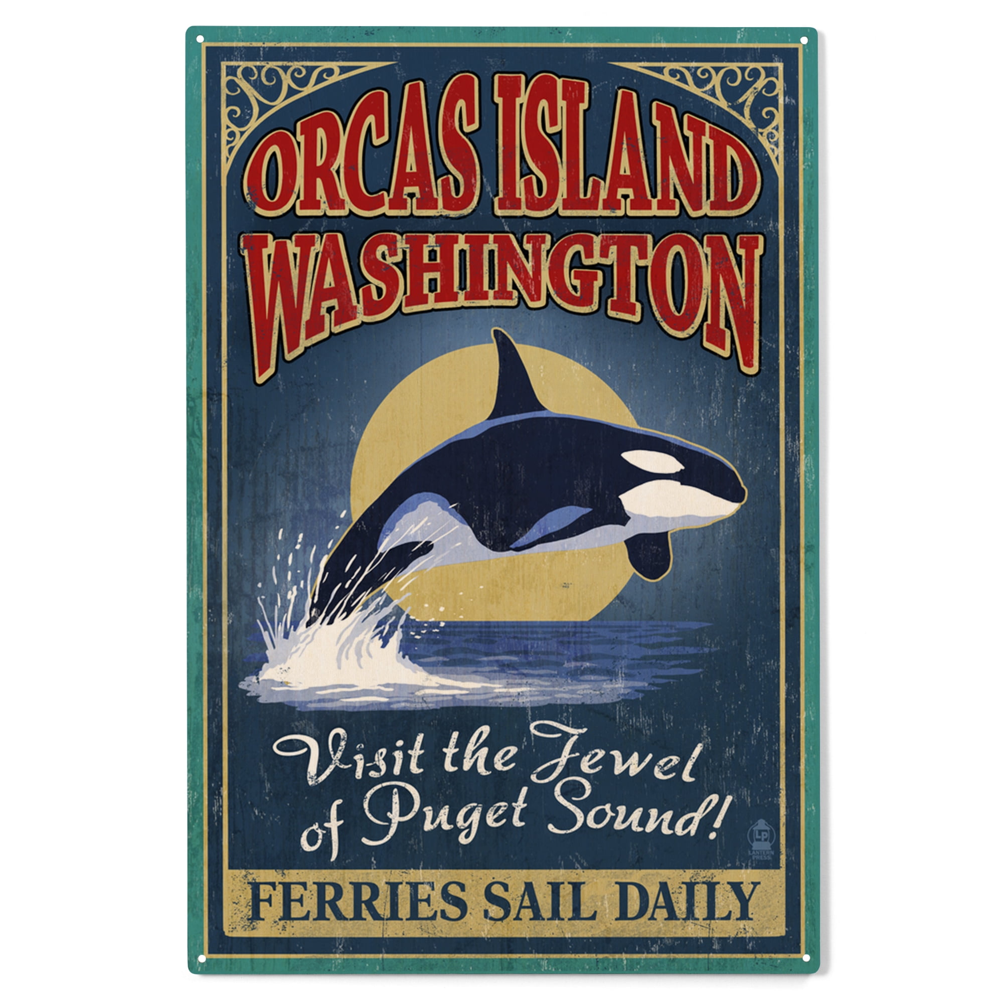 Orcas Island, Washington, Orca Whale Vintage Sign Birch Wood Wall Sign ...