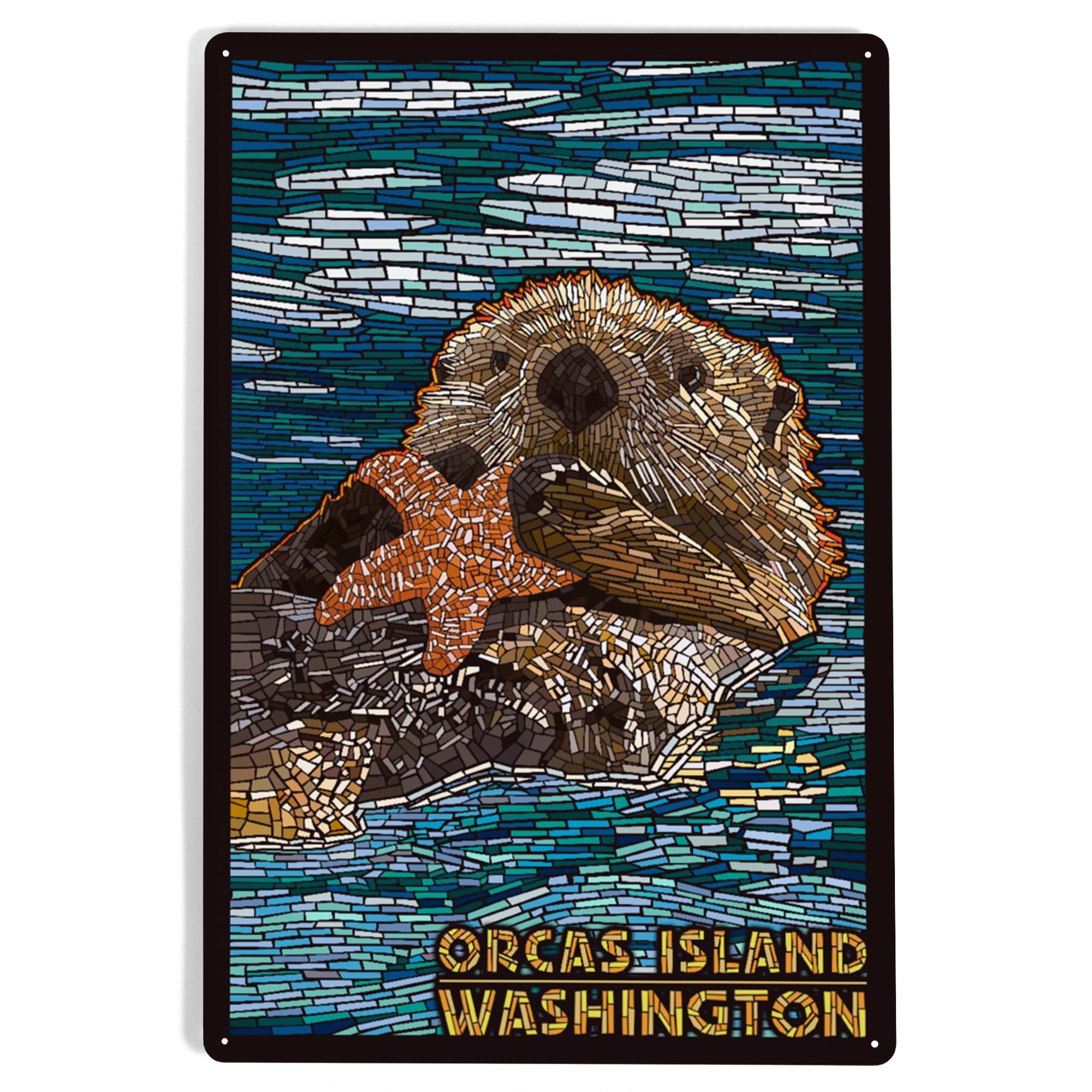 Orcas Island, Washington, Sea Otter, Mosaic (12x18 Aluminum Art, Indoor ...