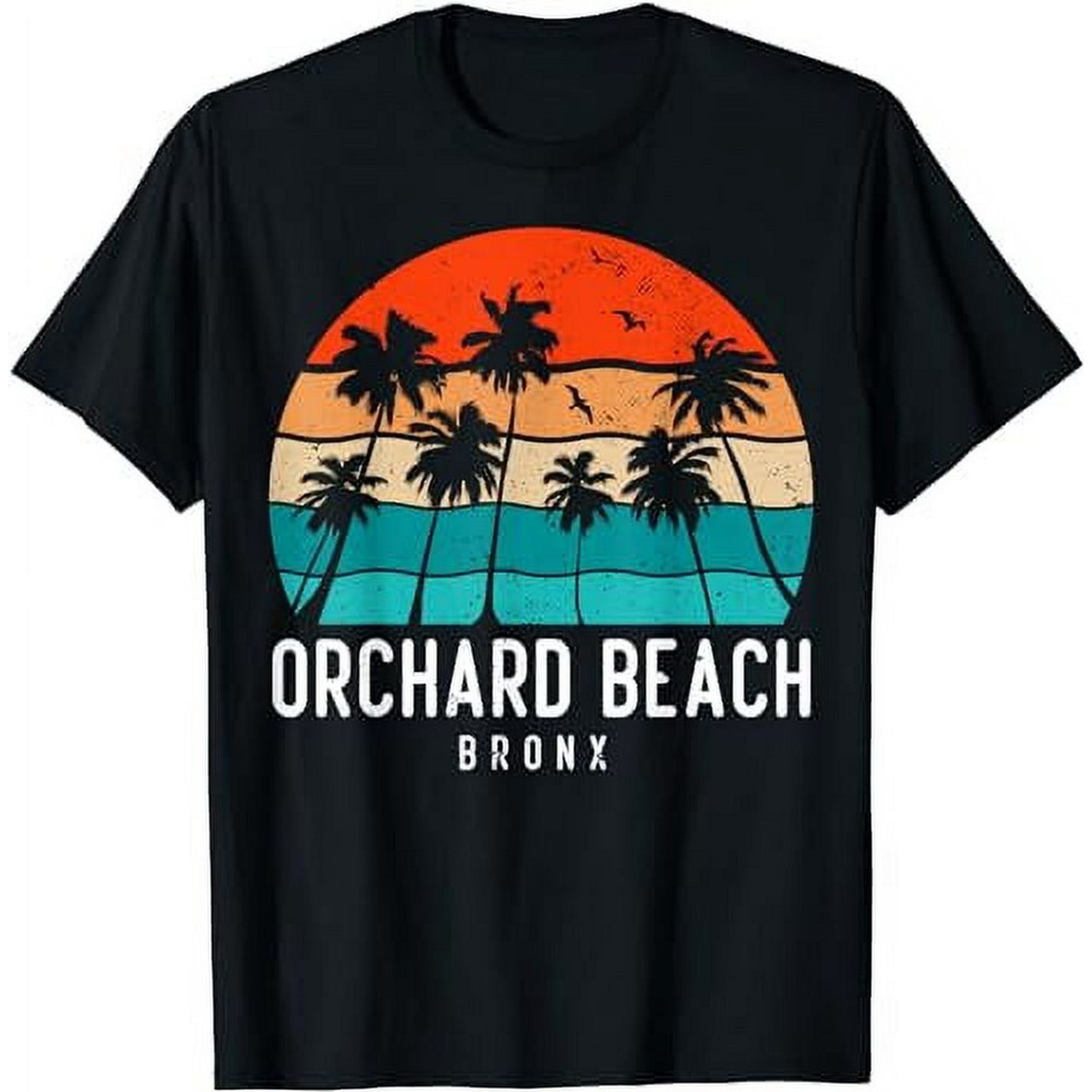 Orchard Beach Bronx NY Retro Sunset Palm Tree Graphic T-Shirt for Men ...