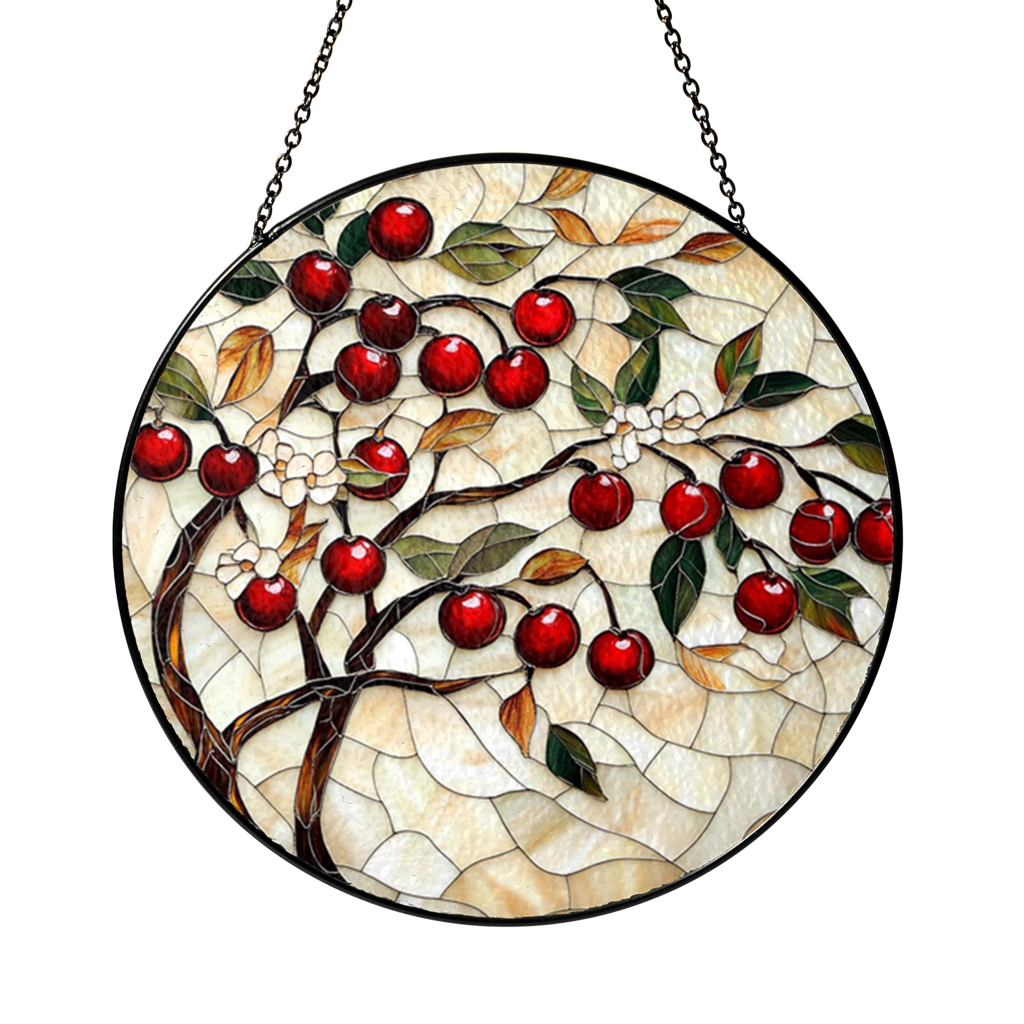 Orchard Cherry Tree Stained Glass Style Suncatcher, Decorative Window ...