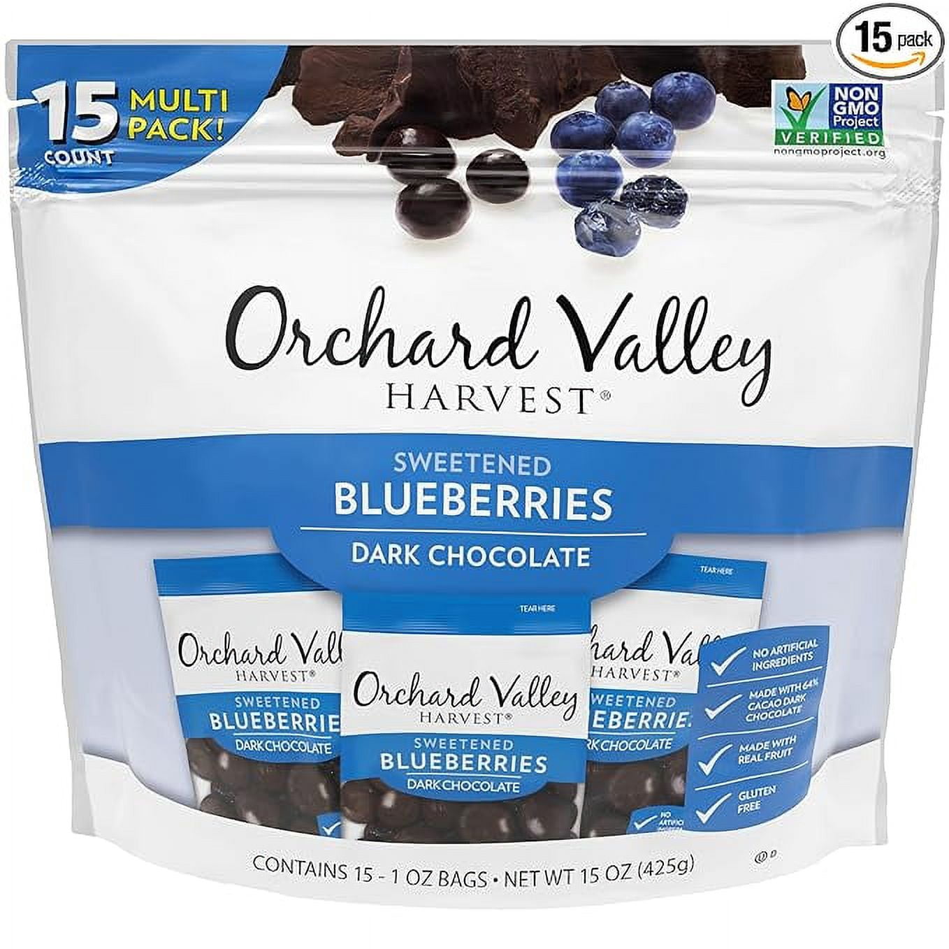 Orchard Valley Harvest Dark Chocolate Blueberries 15 pack of 1 oz ...