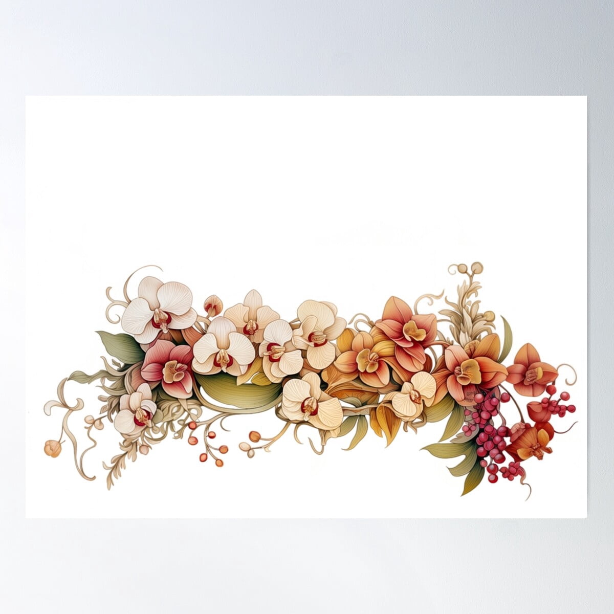Orchid Floral Border - Flower Edges Poster Wall Art, Modern Wall Decor ...