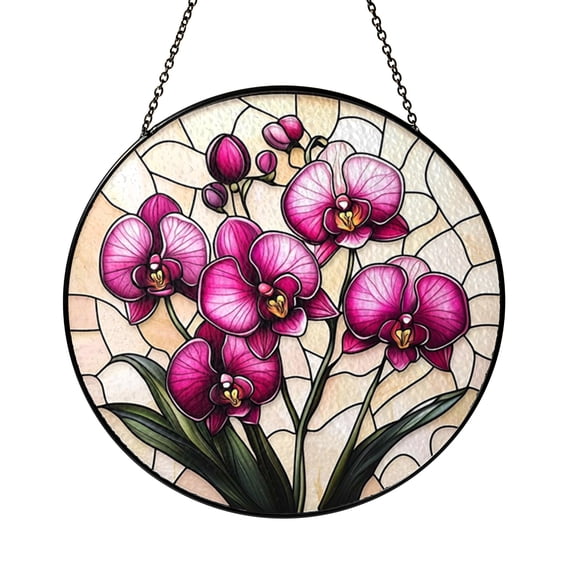 Orchid Floral Round Stained Glass Suncatcher Window Decor - Walmart.com