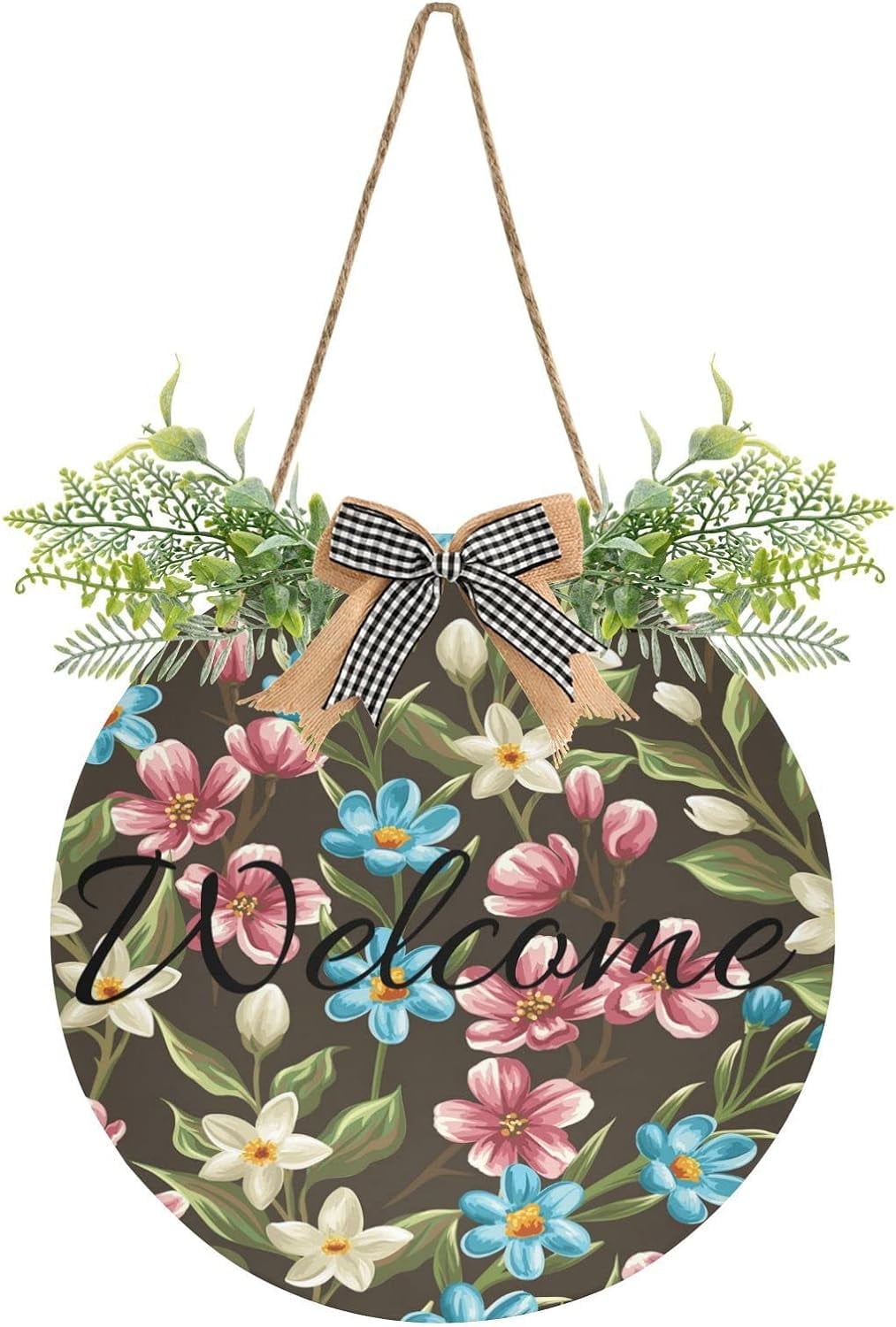 Orchid Forget Me Not Welcome Sign for Front Door, Round Sign Hanging ...