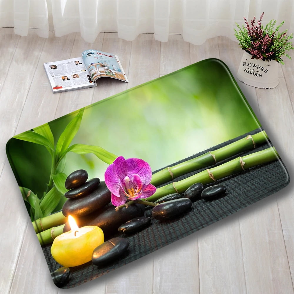 Orchid Green Bamboo Zen Door Rugs White Purple Flowers Spa Black St ...