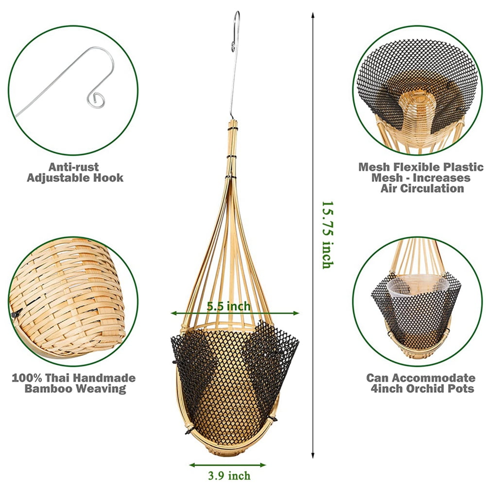 Orchid Hanging Planter Handmade Bamboo Woven Hanging Orchid Basket 4 ...