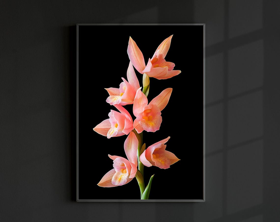 Orchid Photo Flower Poster Black Printable Floral Print Botanical Wall ...
