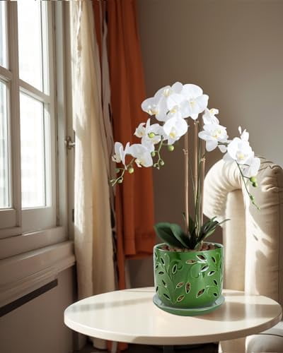 Orchid Pot with Holes, 5+6Inch Ceramic Plant Pots with Drainage Holes ...