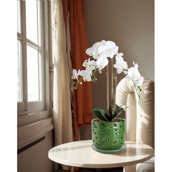 Orchid Pot with Holes, 5+6Inch Ceramic Plant Pots with Drainage Holes ...