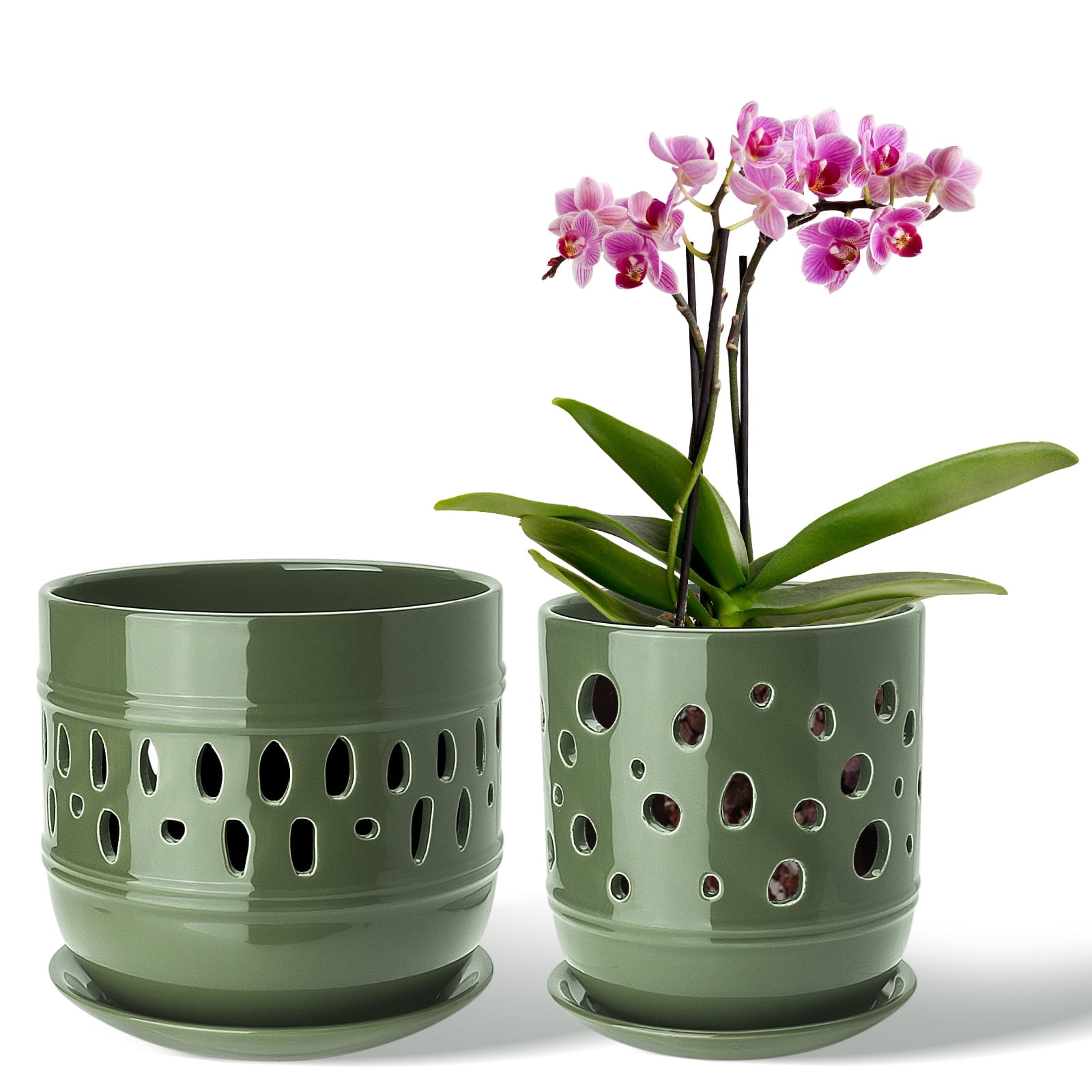 Orchid Pot with Holes, 5+6Inch Ceramic Plant Pots with Drainage Holes ...