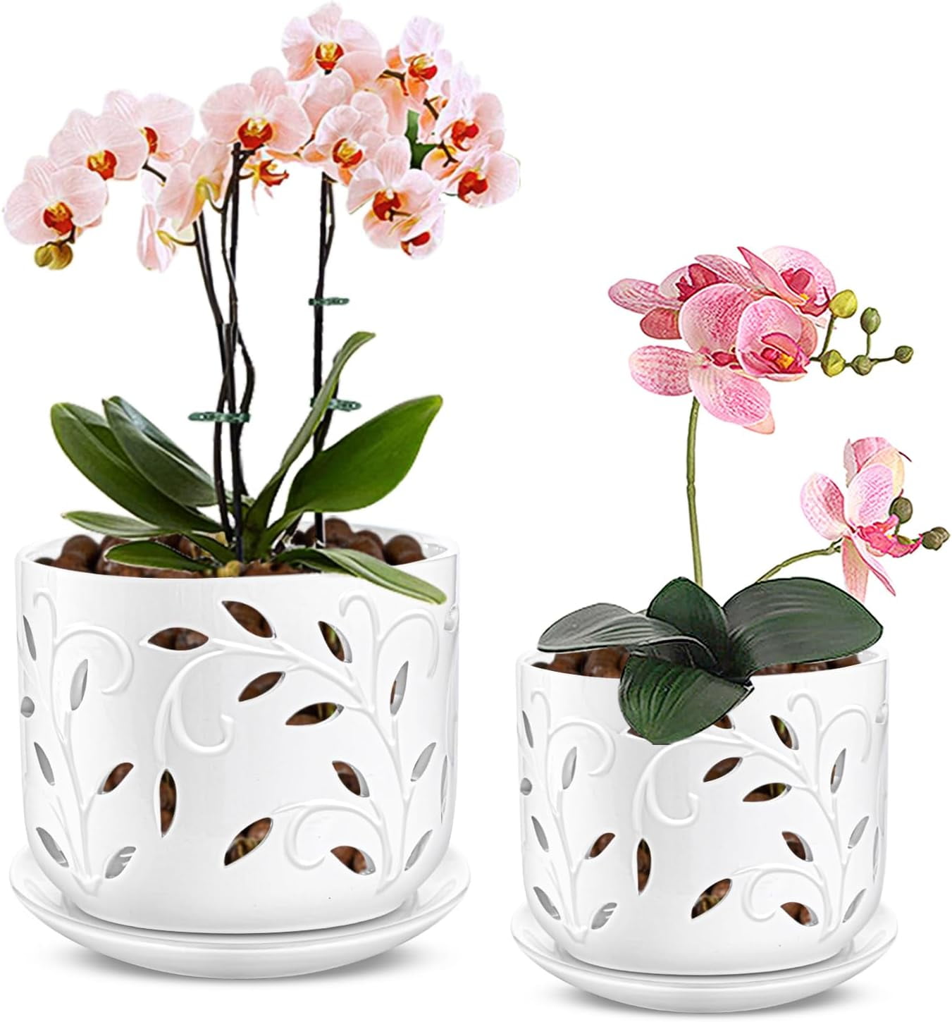Orchid Pot with Holes, 5+6Inch Ceramic Plant Pots with Drainage Holes ...