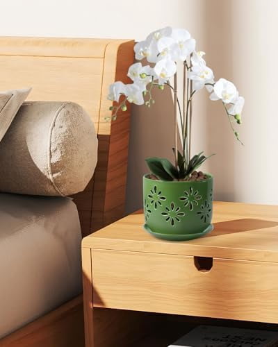 Orchid Pots with Holes,5+6 Inch Ceramic Plant Pots with Drainage Holes ...