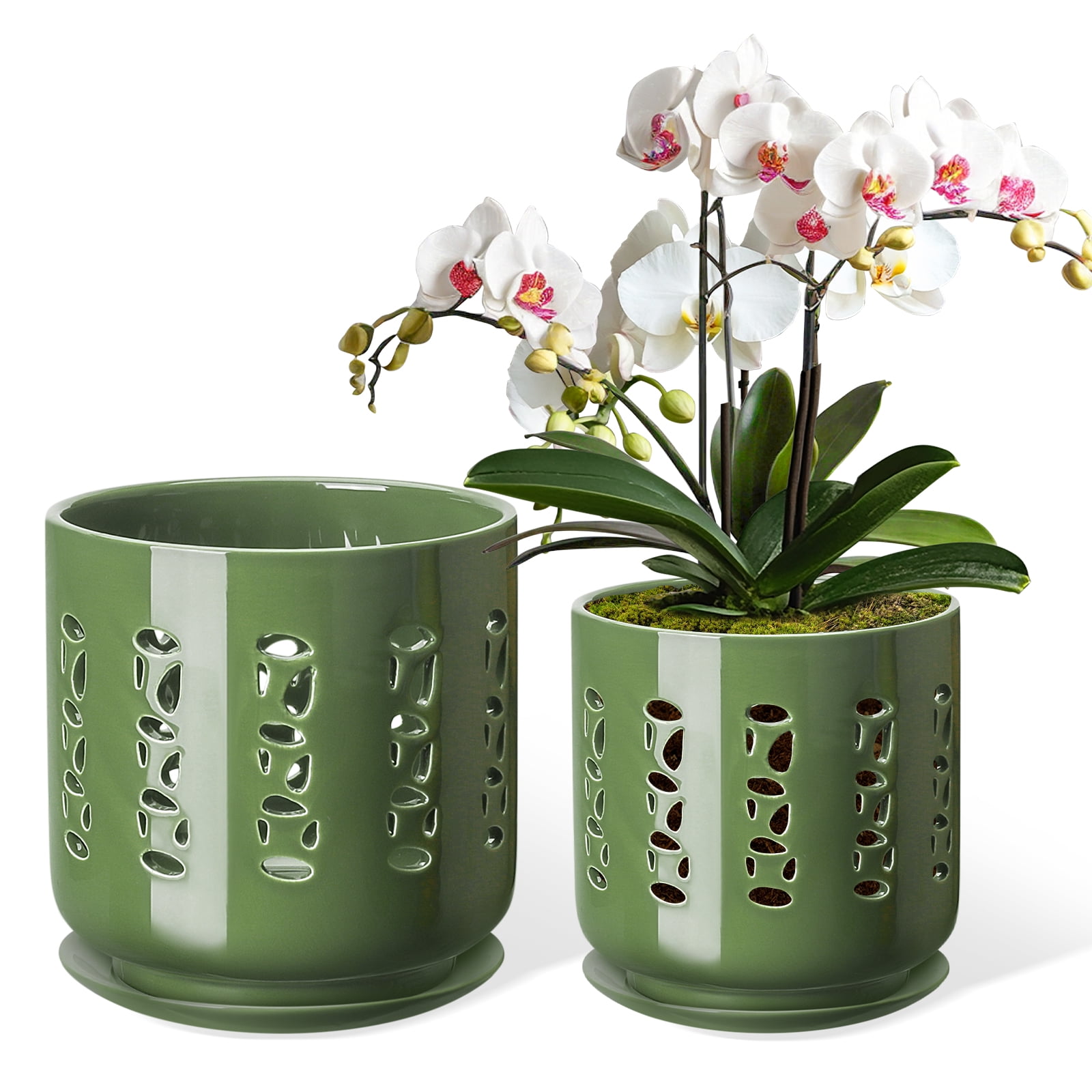 Orchid Pots with Holes,6 inch + 5 inch Ceramic Planters Set of 2 with 2 ...