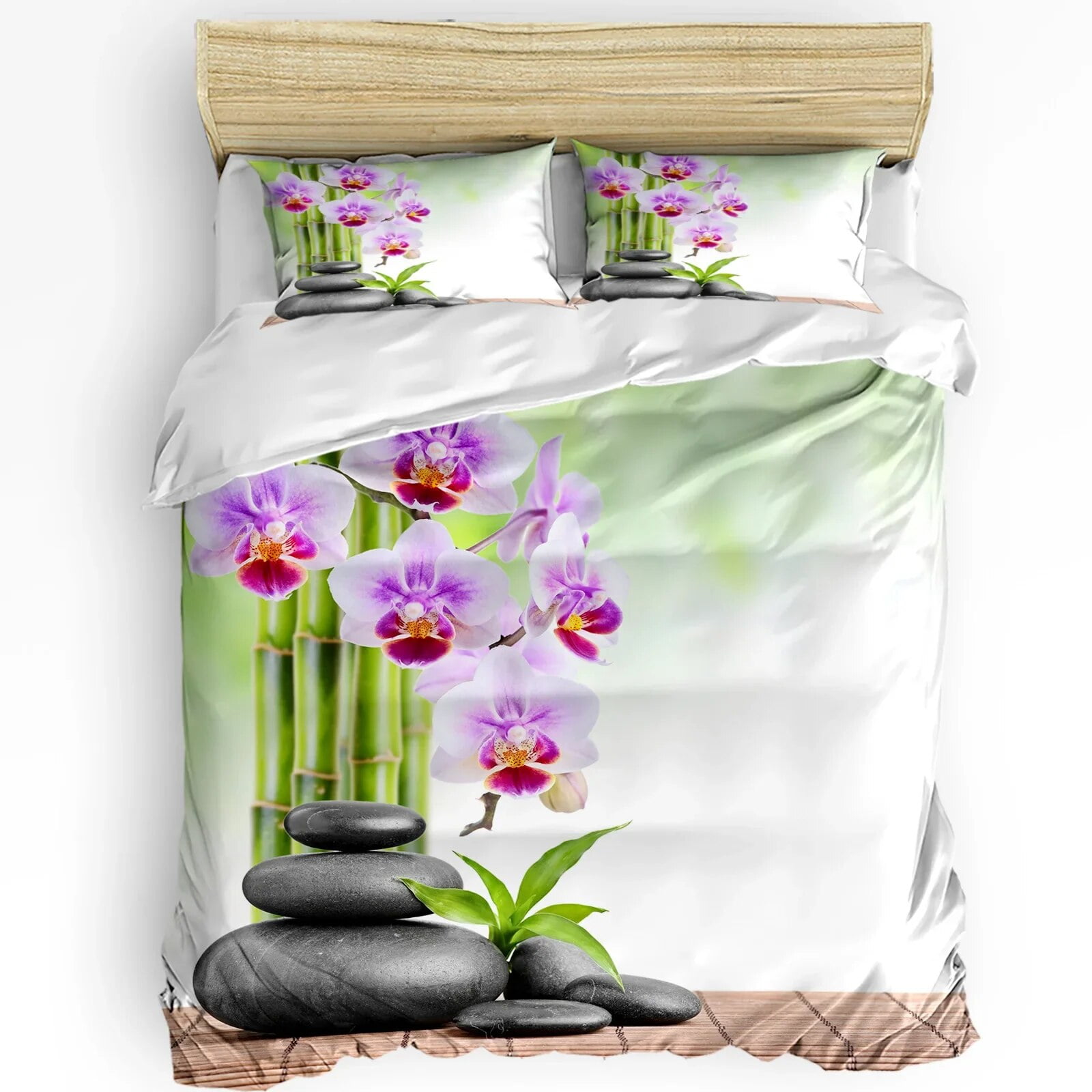 Orchid Stones Bamboo Zen Green 3pcs Bedding Set For Bedroom Double Bed ...