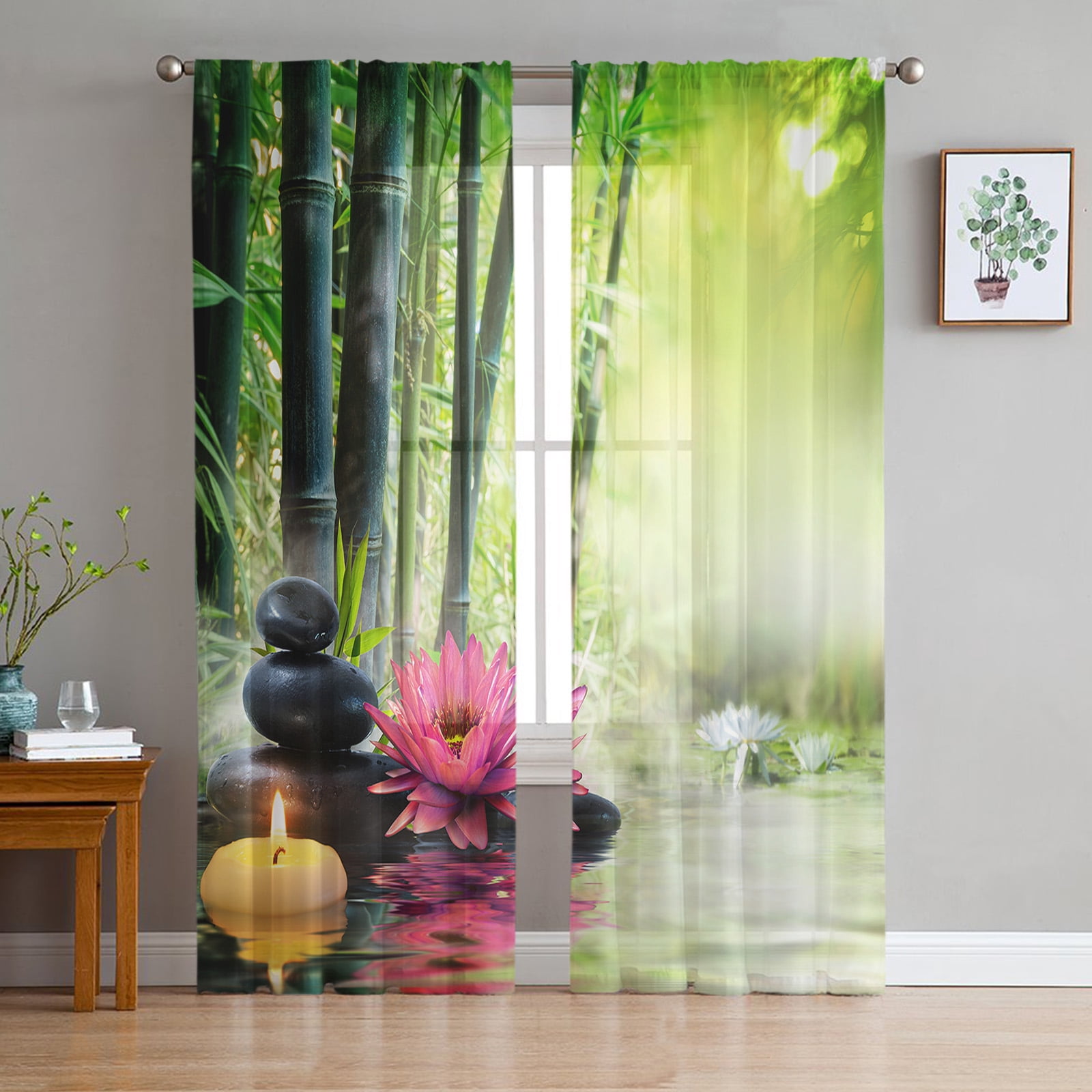 Orchid Sts Bamboo Zen Tulle Curtains for Living Room Bedroom ration ...