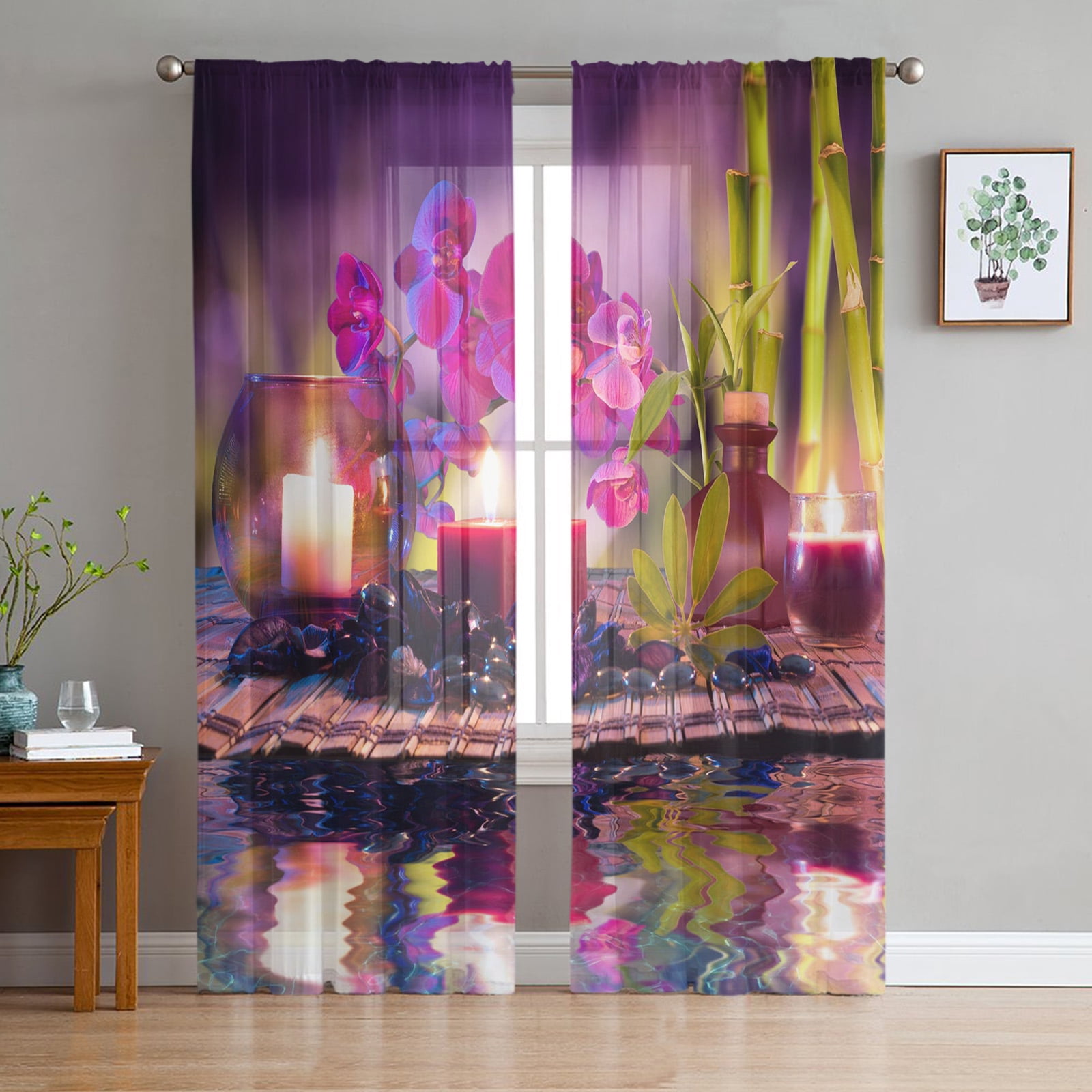Orchid Sts Bamboo Zen Tulle Curtains for Living Room Bedroom ration ...