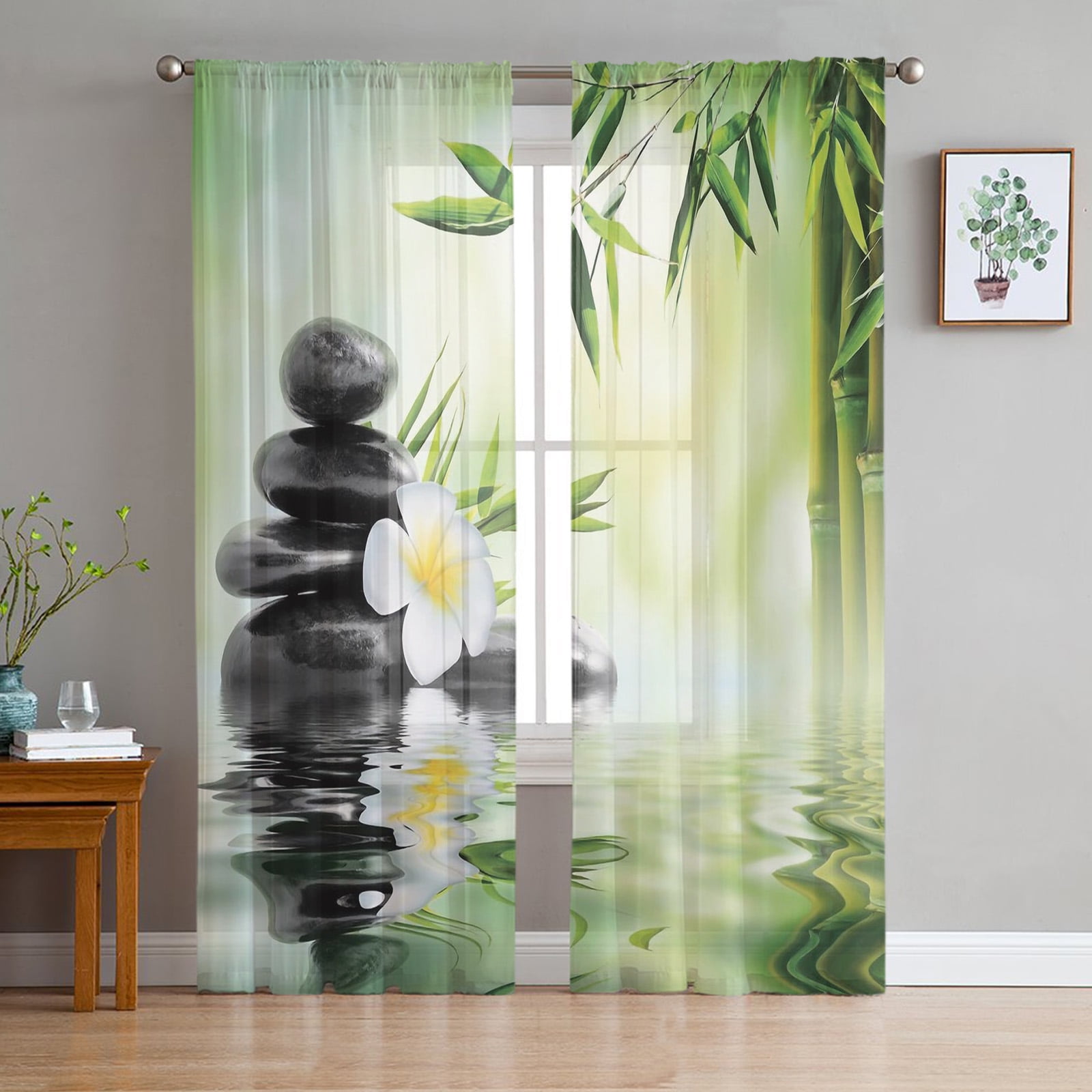 Orchid Sts Bamboo Zen Tulle Curtains for Living Room Bedroom ration ...