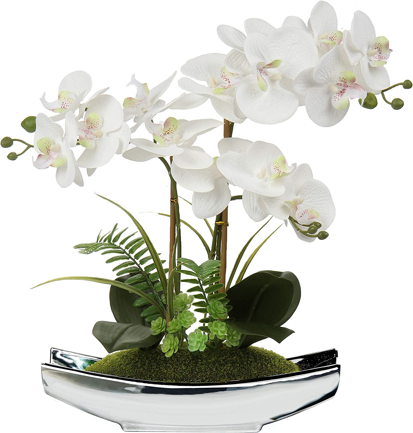 Orchids Artificial Flowers 15" White Phalaenopsis Orchid with Silver ...