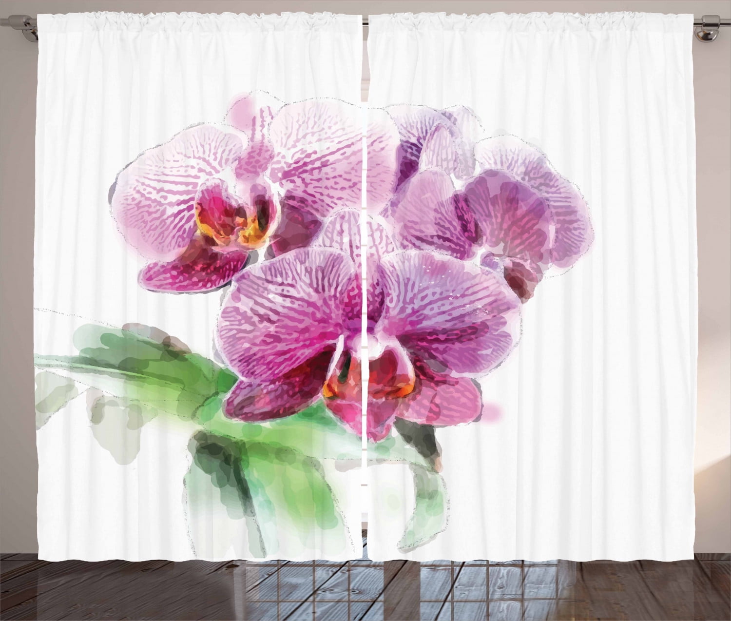 Ambesonne Orchids Curtains 2 Panel Set, Floristry Art Watercolors, 108 ...