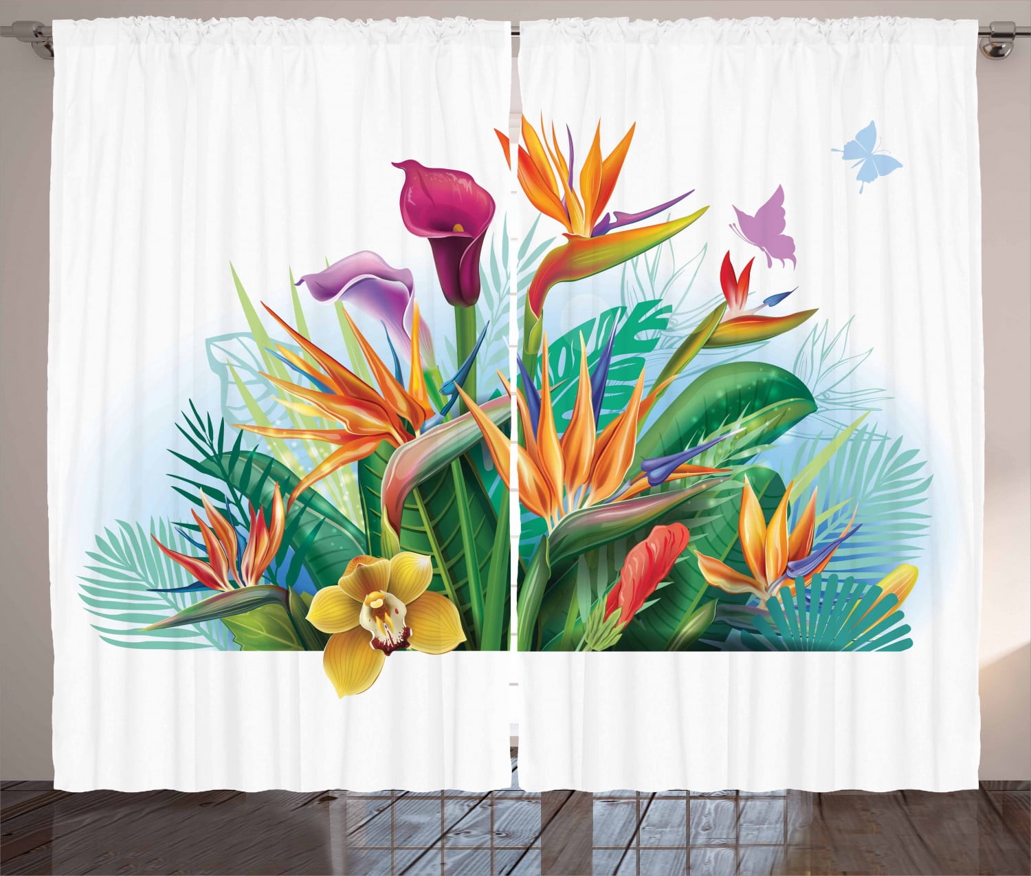 Ambesonne Orchids Curtains 2 Panel Set, Exotic Flower Strelitzia, 108 ...