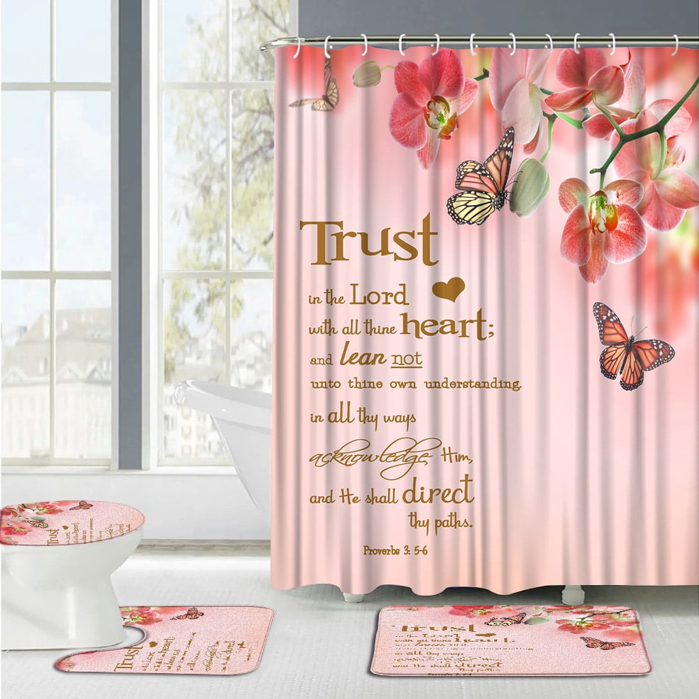 Orchids Floral Shower Curtain Bath Mat Butterfly Watercolor Flowers ...