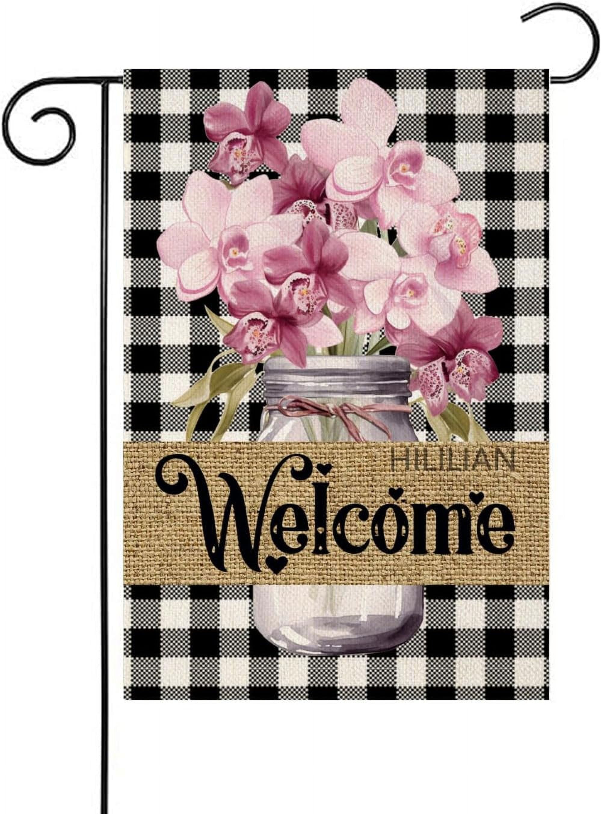 Orchids Garden Flag for Outside Buffalo Plaid Check Welcome Flags Small ...