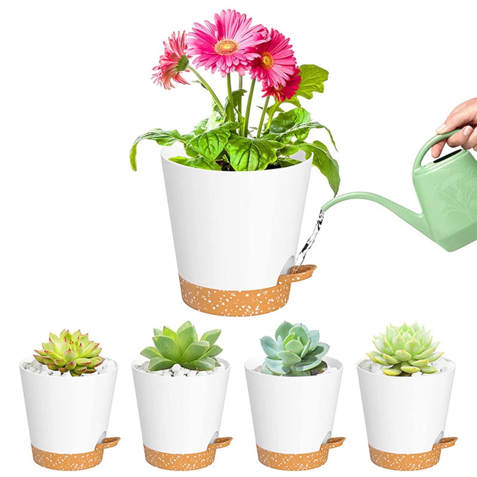 Orchip 5" White Plastic Self Watering Plant Pots with Absorbent Rope ...