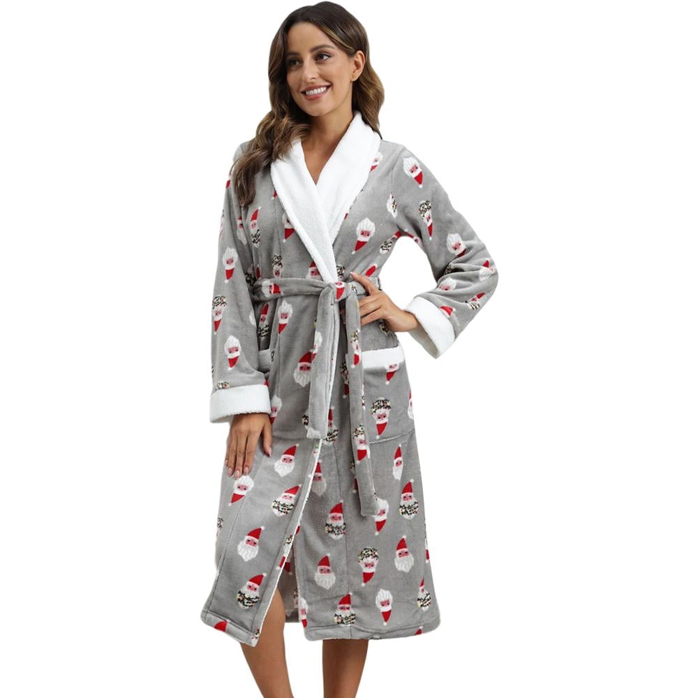 Orchip Women's Winter Christmas Fleece Robe Soft Plush Bathrobe Flannel ...