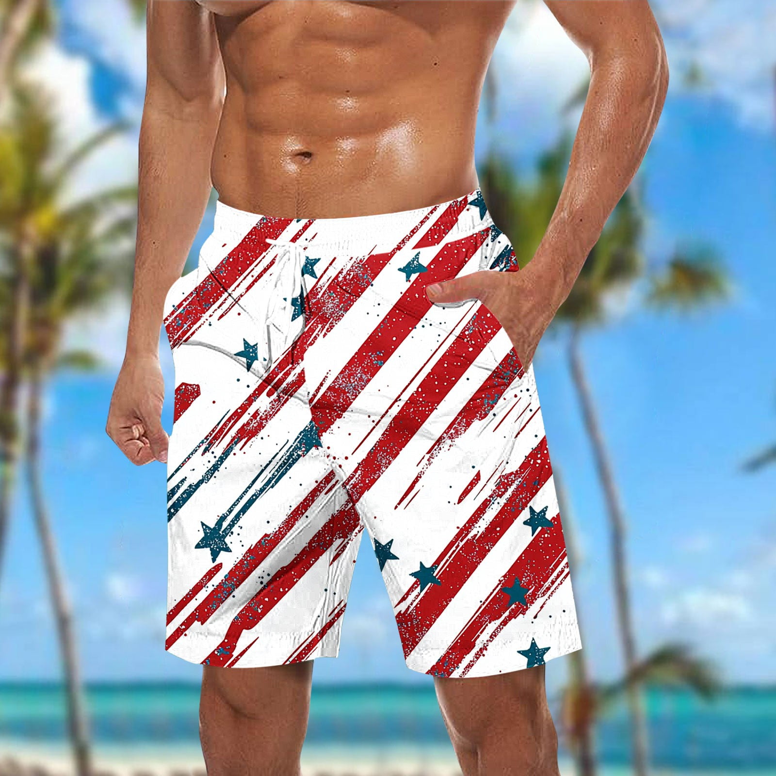 My Orders Gamivast Men Fourth Of July Beach Pants Summer Elastic Waist ...