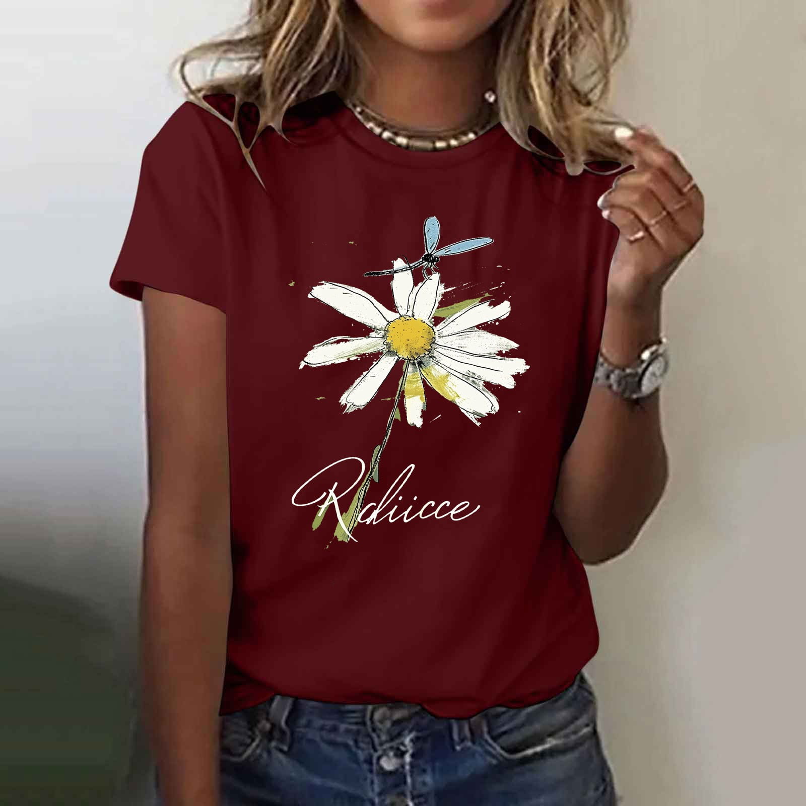 My Orders At Walmart T Shirts for Women Short Sleeve Summer Tops Floral ...