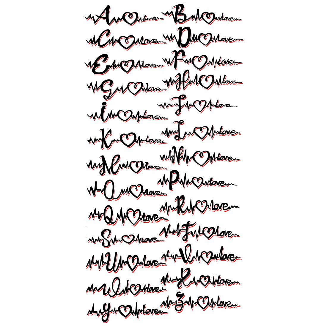 Ordershock A To Z Love And Heart Beat Tattoo Temporary Tattoo Stickers ...