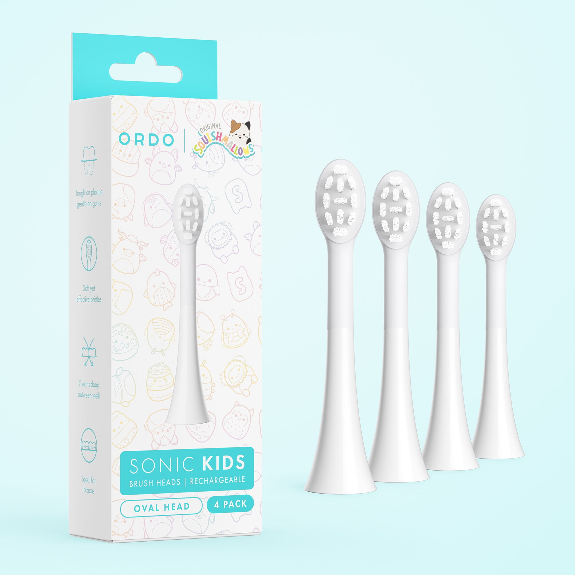 Ordo - Kids Rechargeable Sonic Toothbrush Heads - White - 4 Pack ...