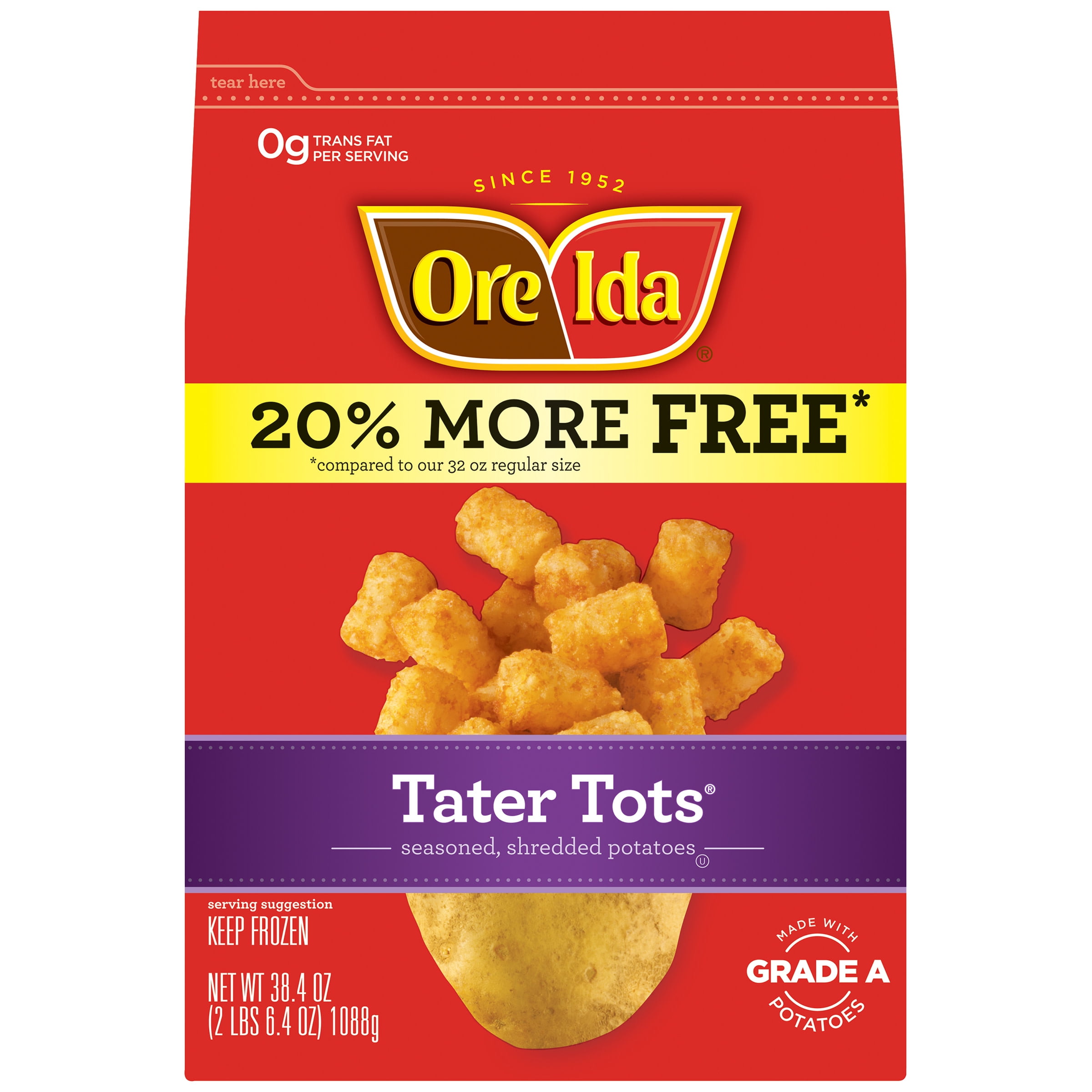 Ore-Ida Tater Tots Seasoned Shredded Potatoes 38.4 oz Bag - Walmart.com
