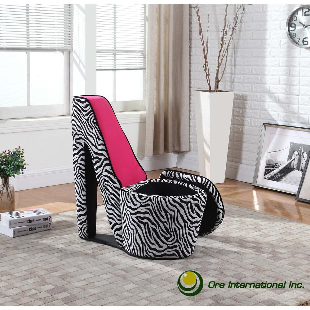 ORE International Pink/Black High Heels Storage Chair-Color:Pink Zebra ...