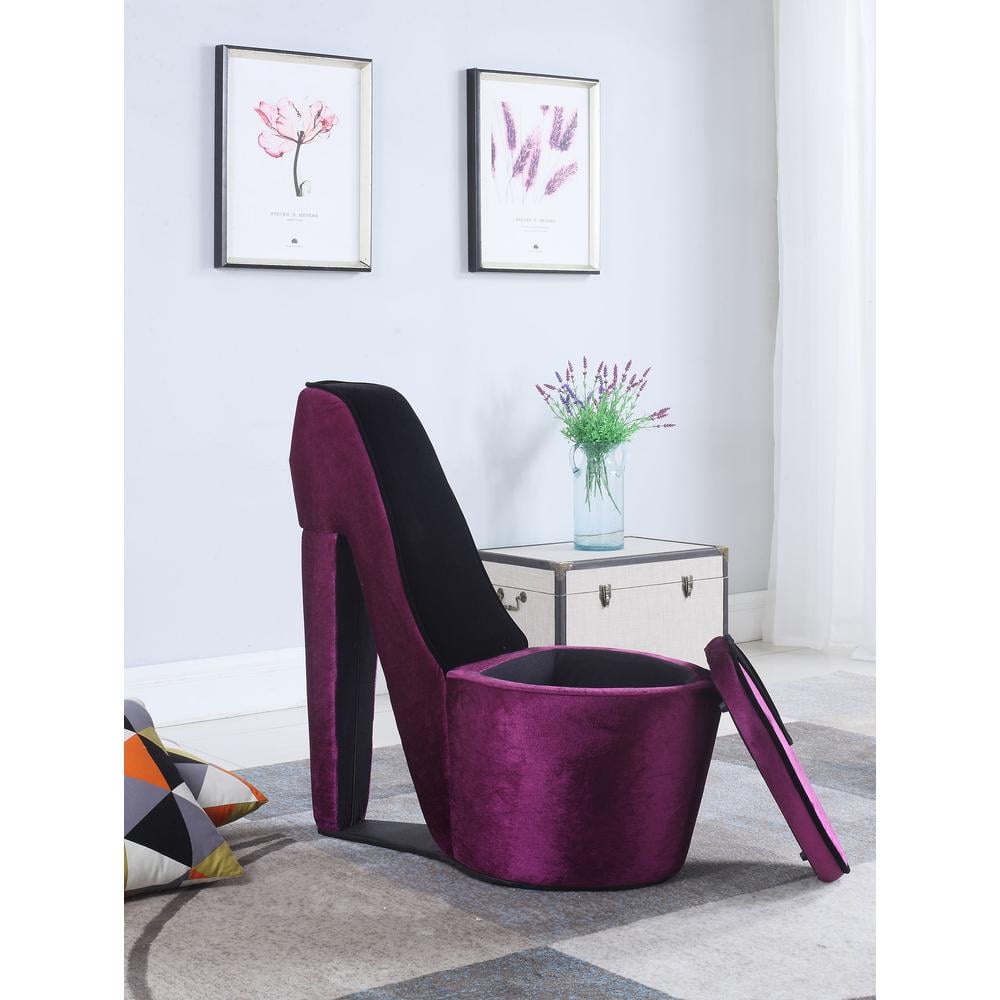 Ore International Faux Suede Purple/Black High Heel Chair with Storage ...