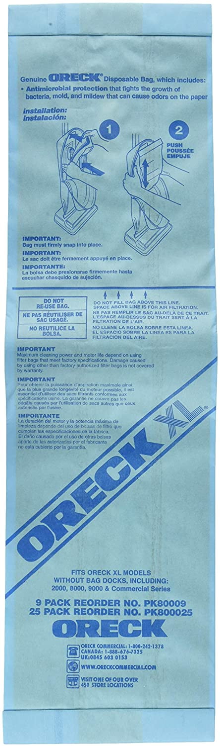 Oreck Commercial XL Vacuum Bags, 9-Pack, Fits Models Without Bag Docks ...