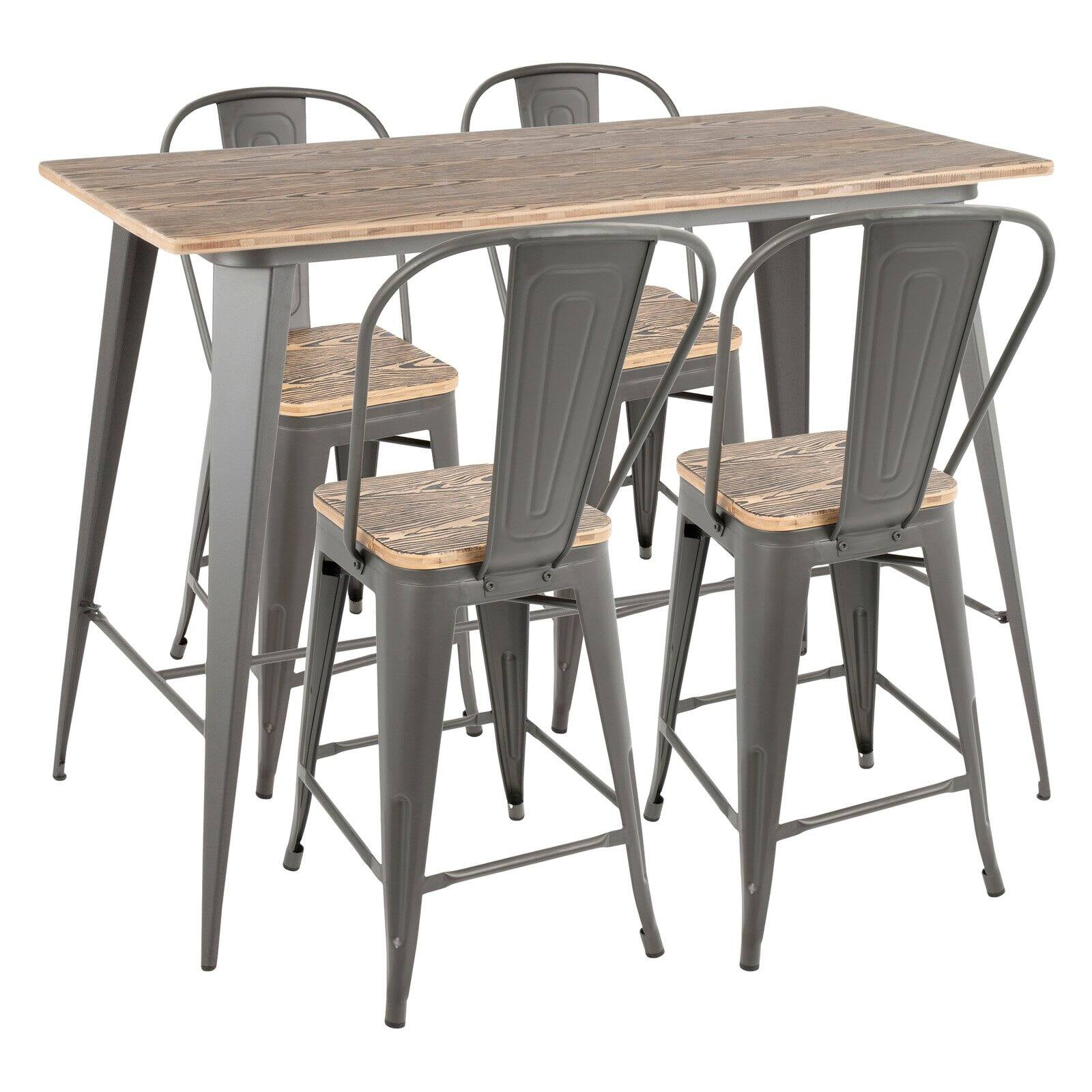 Lumisource Oregon 5-Piece Industrial High Back Counter Set in Grey and ...
