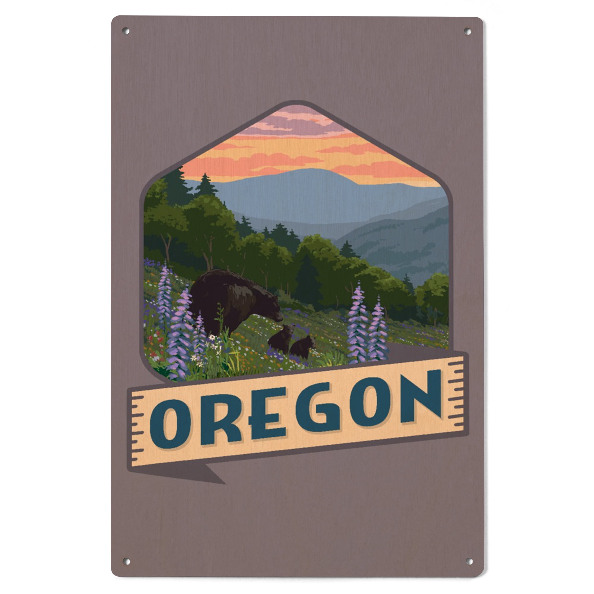 Oregon, Bear and Spring Flowers, Contour Birch Wood Wall Sign (6x9 ...