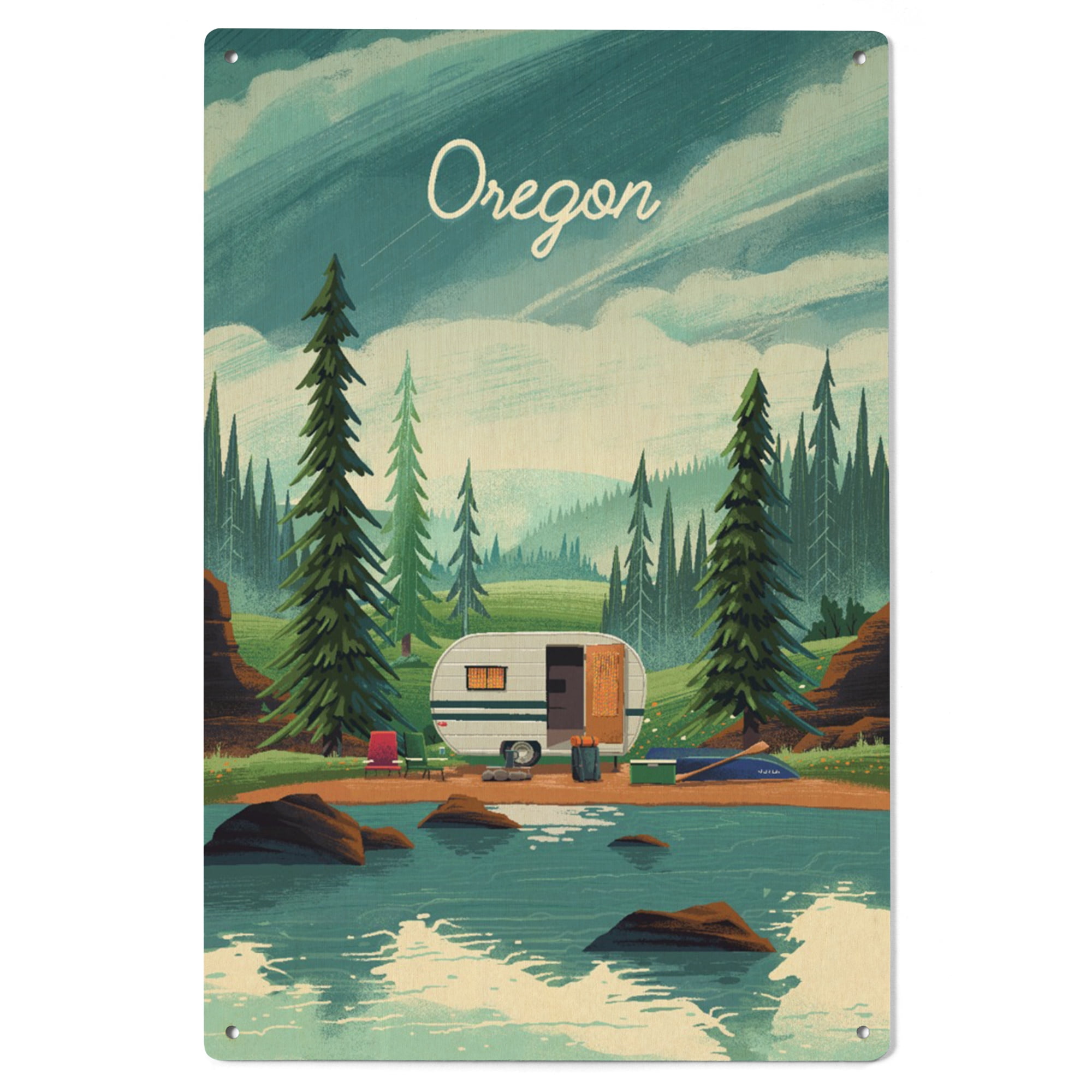 Oregon, Bear and Spring Flowers Lithograph Birch Wood Wall Sign (6x9 ...
