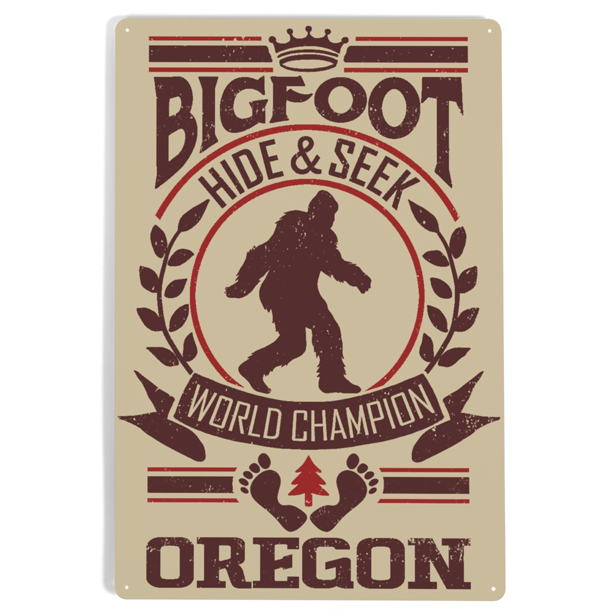 Oregon, Bigfoot, Hide and Seek World Champion (12x18 Aluminum Art ...